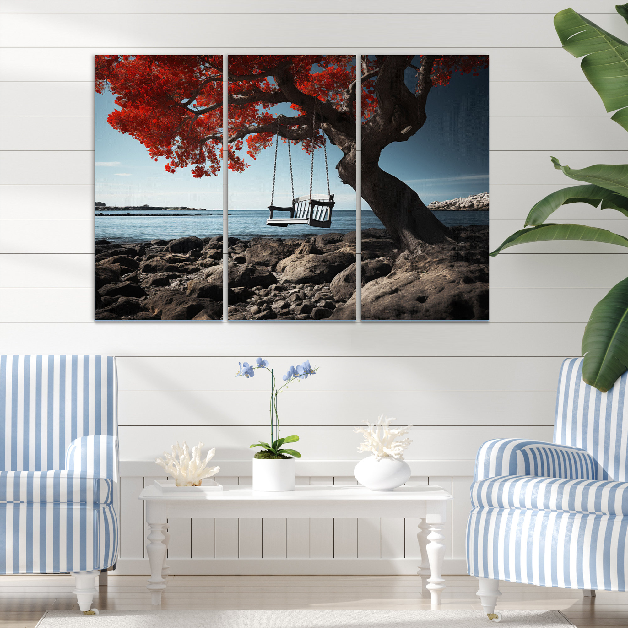 Dovecove Coastal Seaside Swing II On Metal 3 Pieces Print | Wayfair