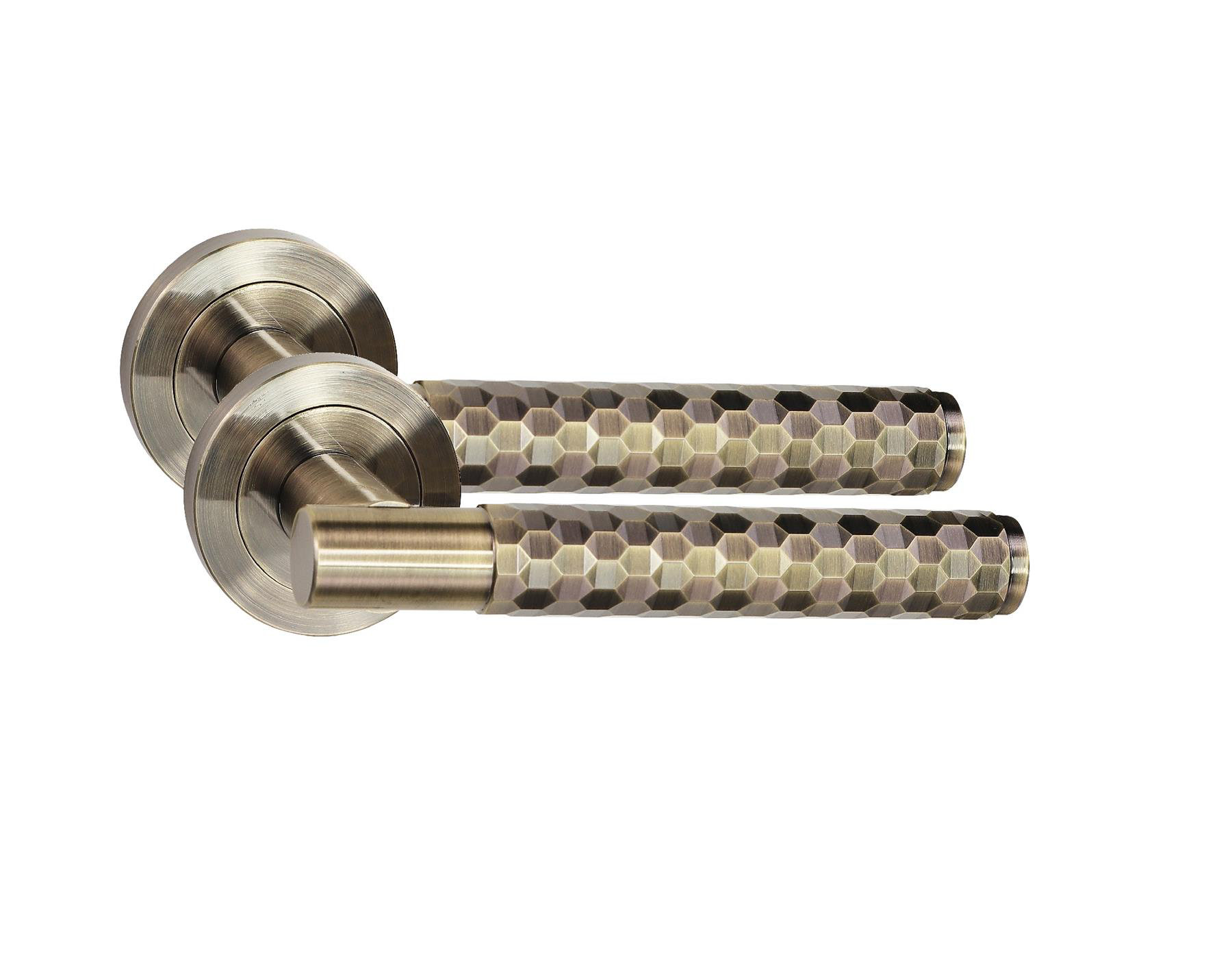 Golden Grace 1 Pair Knurled Hex Cut T-Bar Door Handle Antique Brass ...