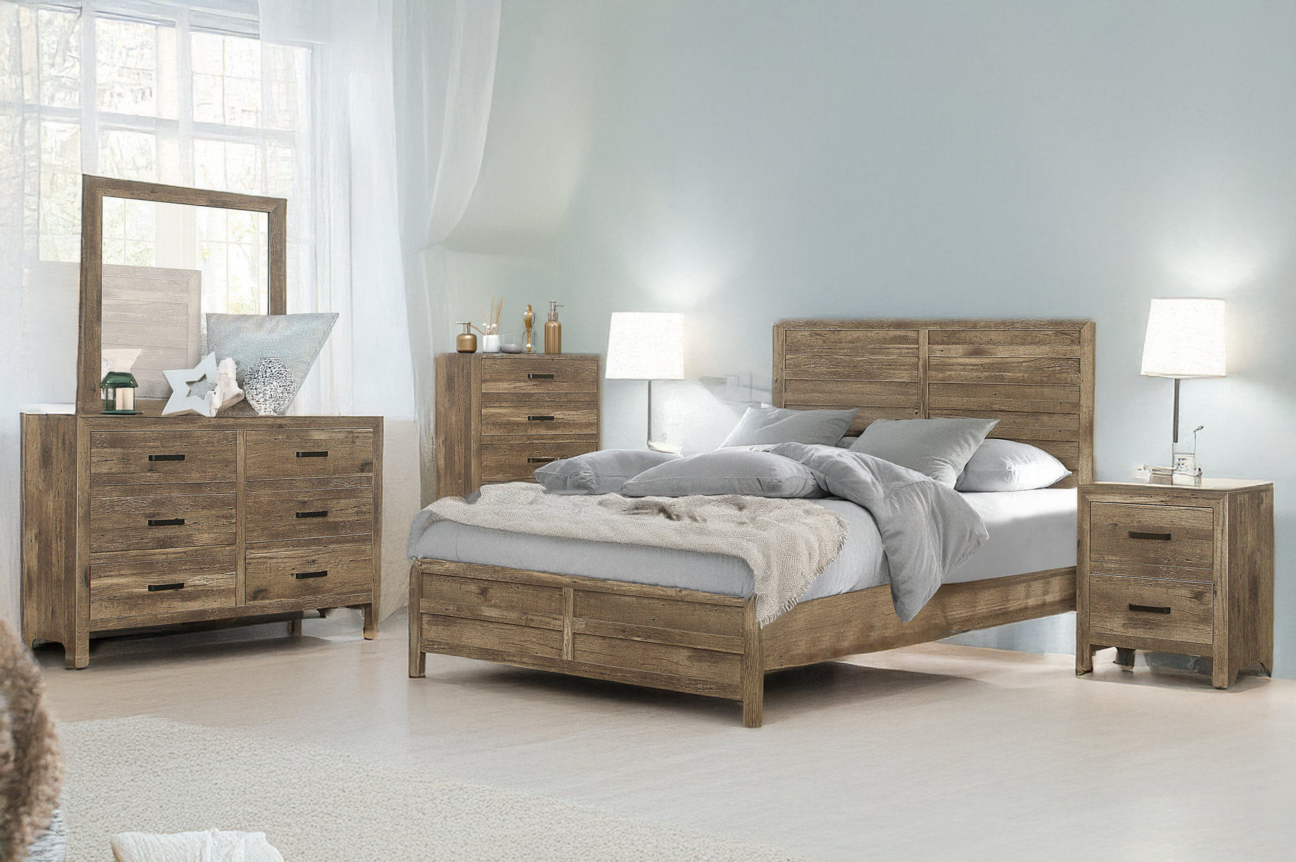 Millwood Pines Franco Light Brown Panel Bedroom Set | Wayfair