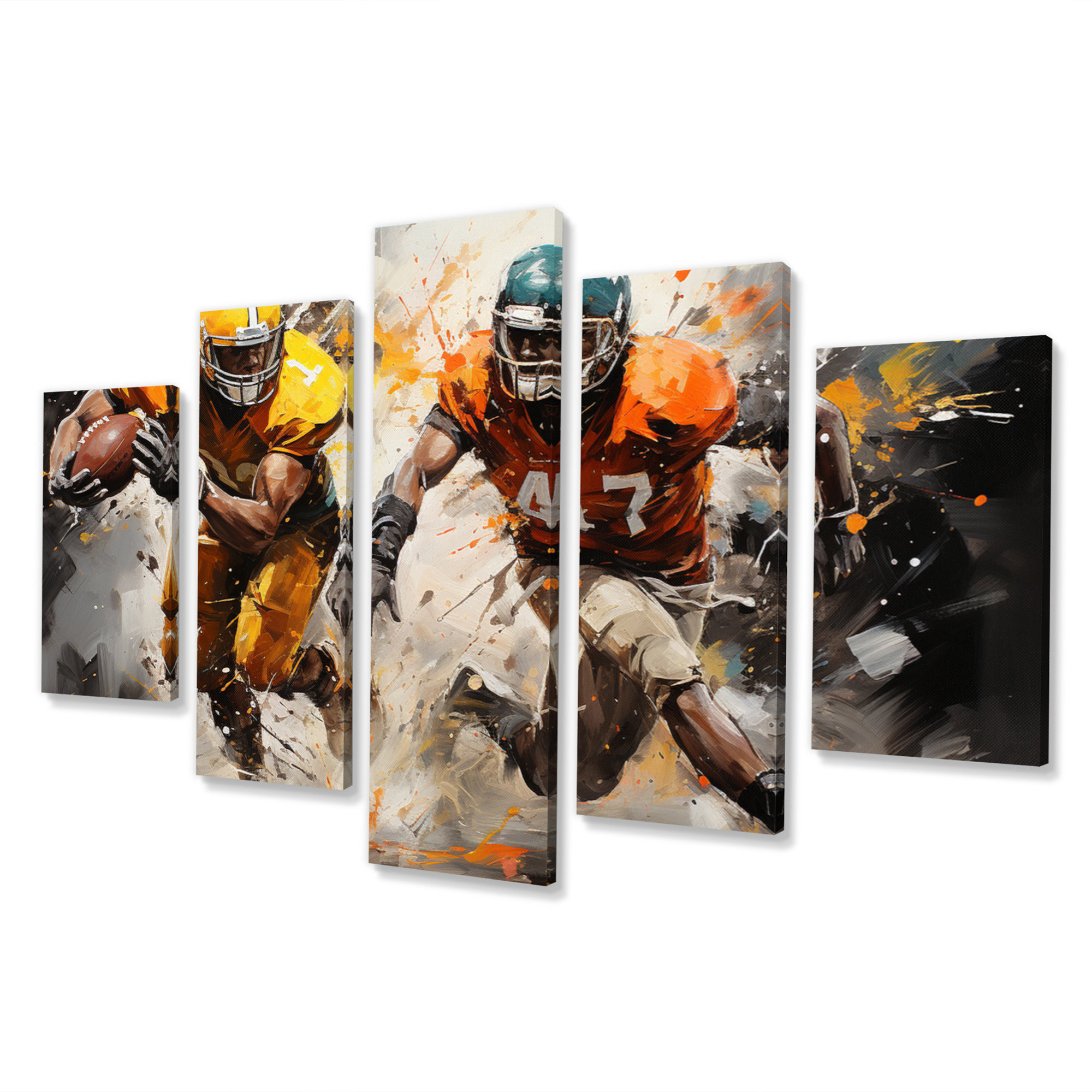 Latitude Run® Orange Football Abstract Victory - Sports Canvas Wall Art ...