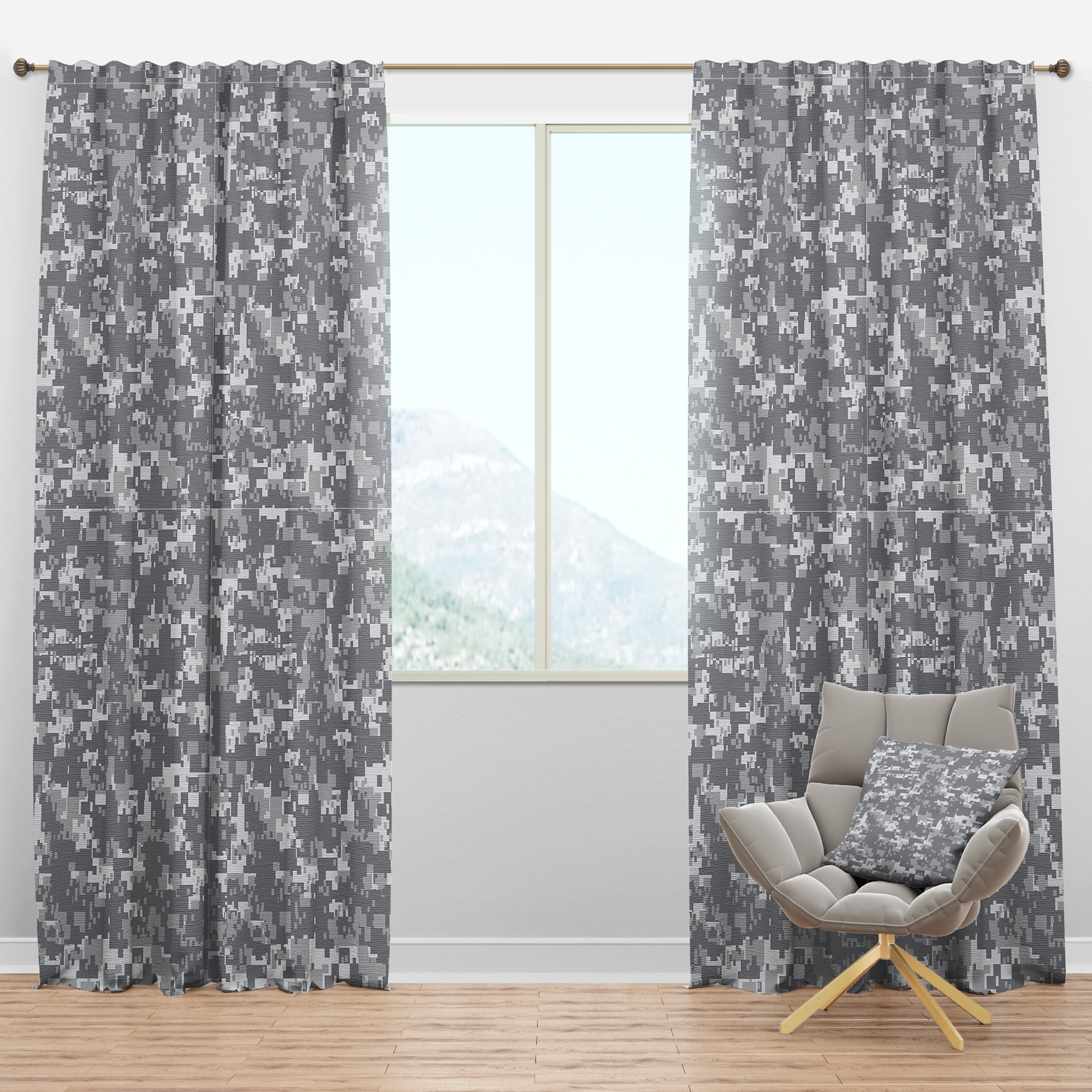 Design Art Grey Pixelation - Abstract Curtain - Velvet Room darkening ...