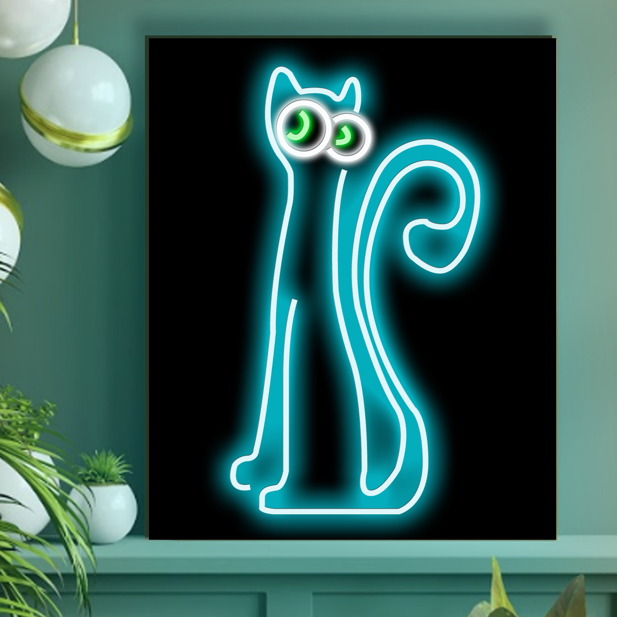 Happy Larry Neon Sign Light Blue Cat Home/Wall Decor | Wayfair.co.uk