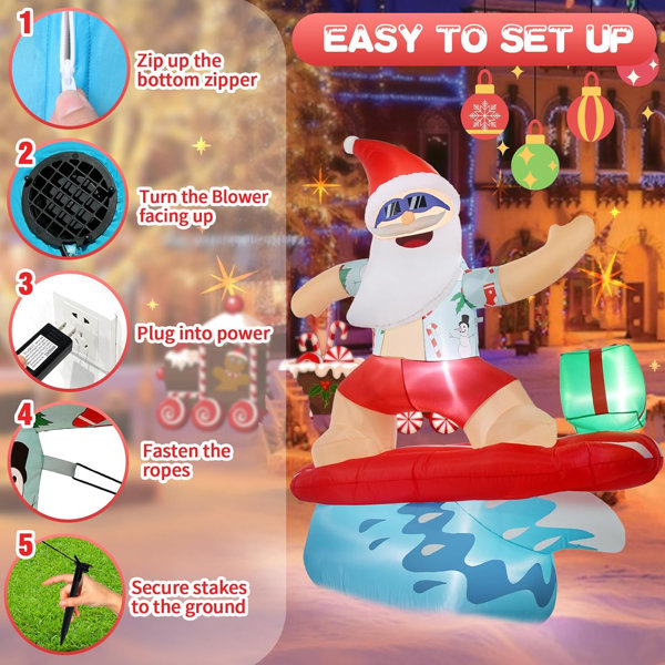 The Holiday Aisle® Christmas Inflatable Santa Outdoor Decorations 6Ft ...