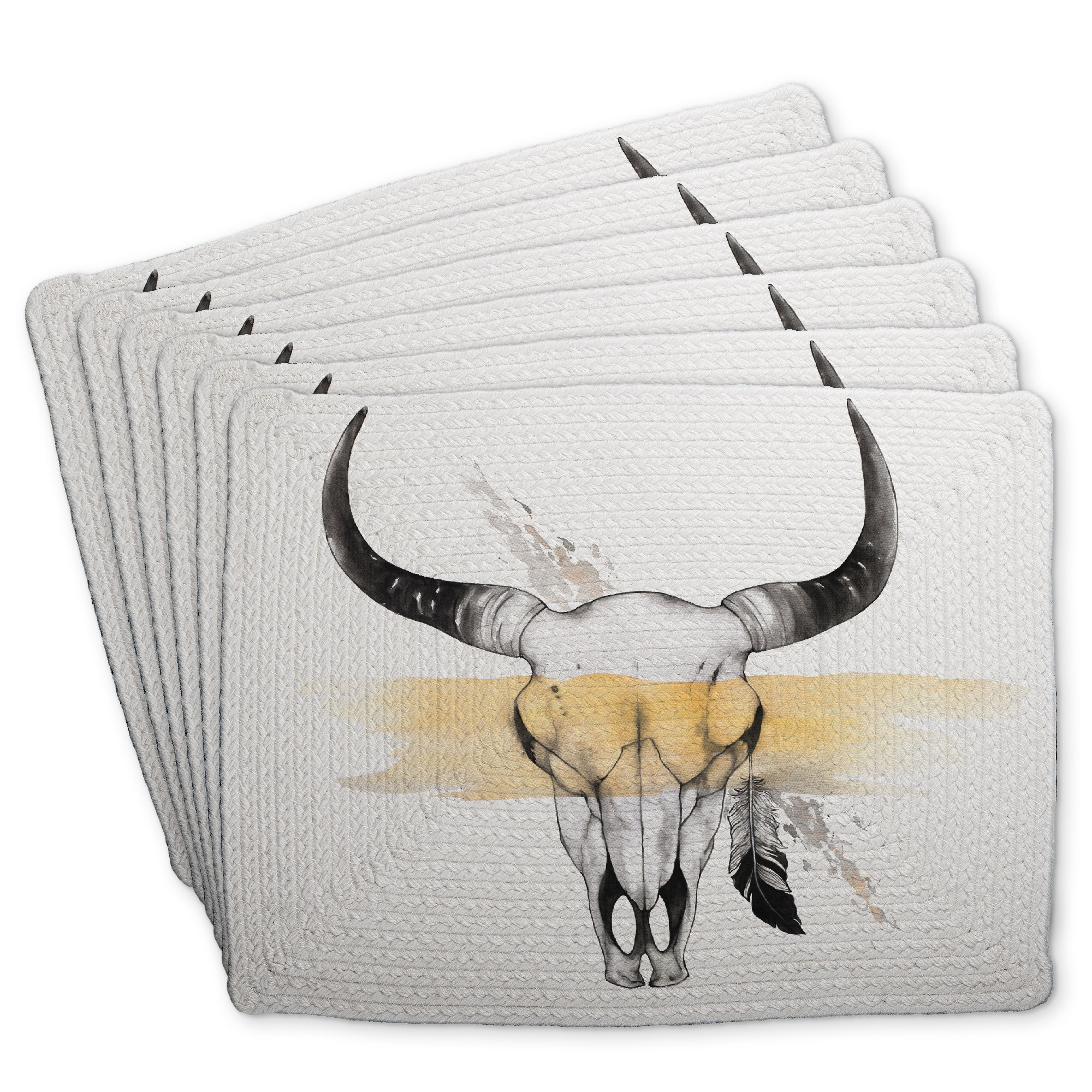 East Urban Home Braided Polyester Mindaugas Set of 6 - Cow Skull with ...