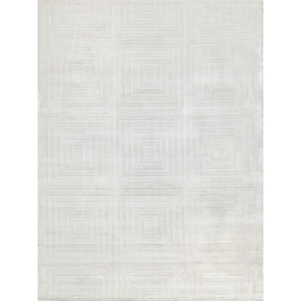 Exquisite Rugs Tovello Modern Handmade Silky Nylon White Area Rug ...