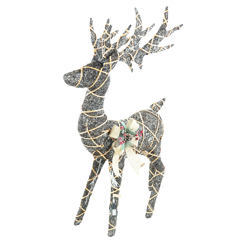 The Holiday Aisle® Twig with Natural Rattan Wrapped Reindeer and Warm ...