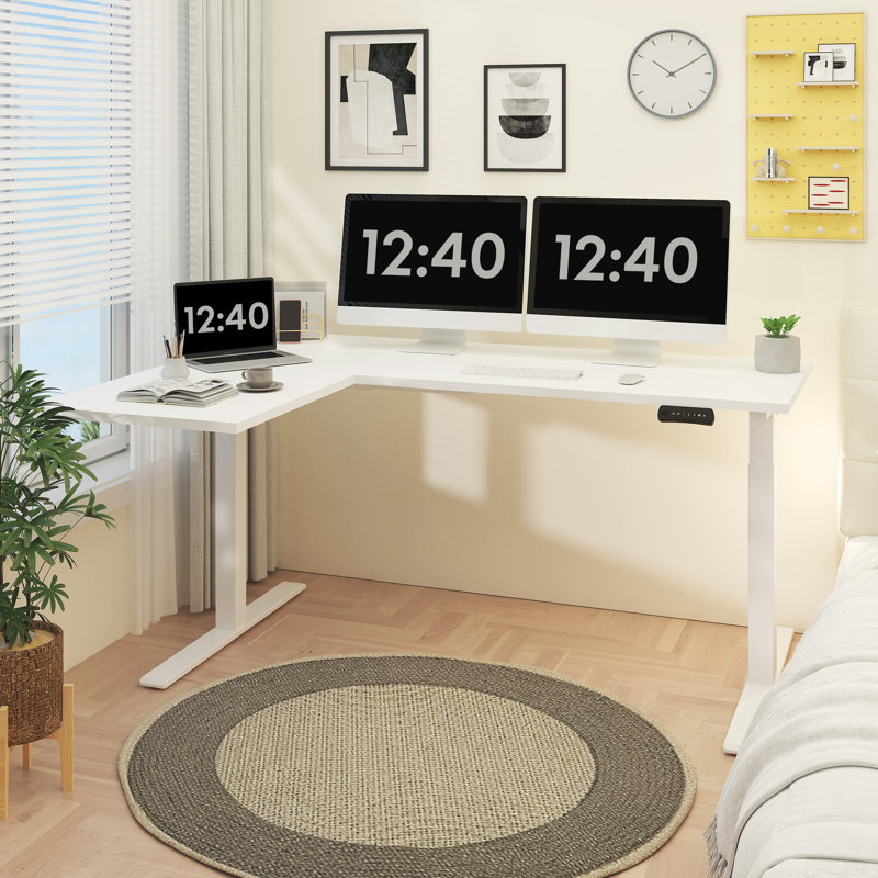 Inbox Zero L-Shaped Home Office Height Adjustable Standing Desk ...