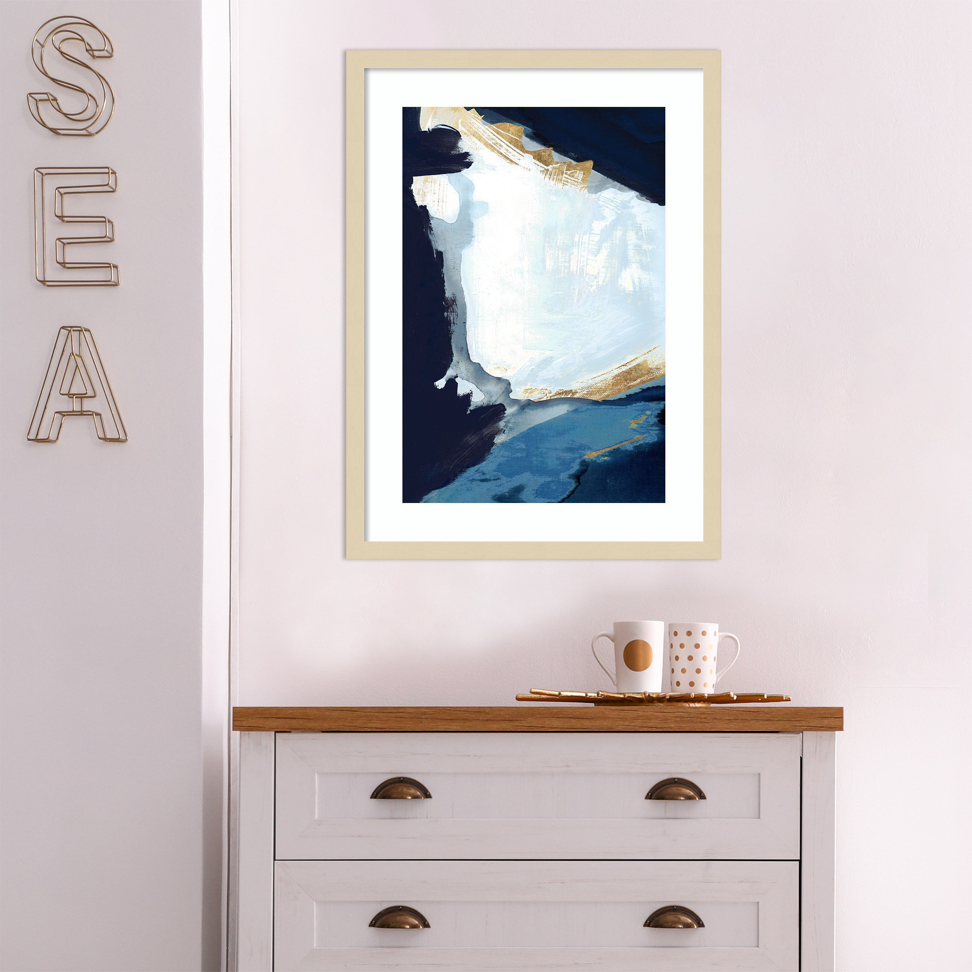 Brayden Studio Blue In Gold III By Cartissi Wood Framed Wall Art Print ...