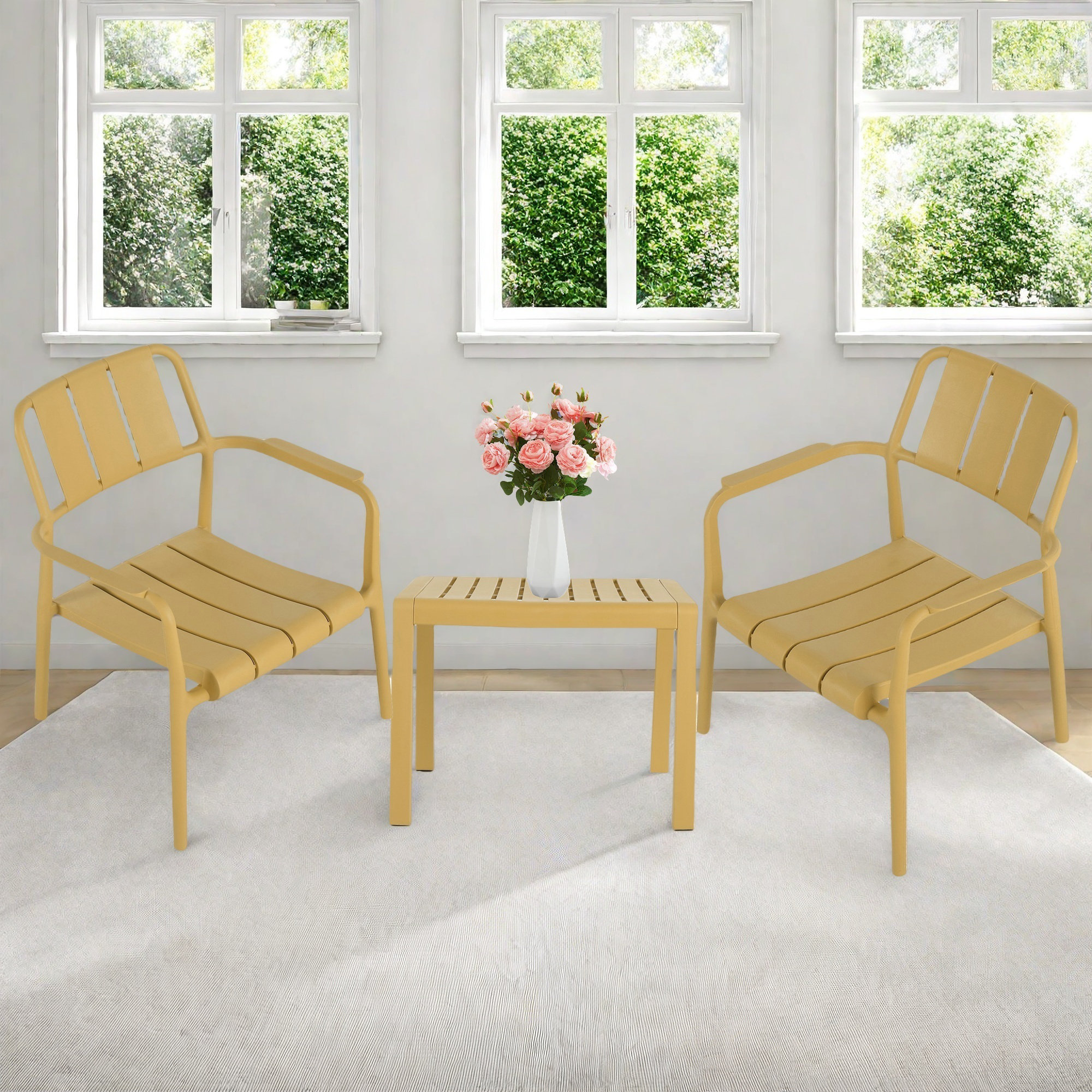 George Oliver 2-Piece PP Single-Seater Chairs + Coffee Table Set ...