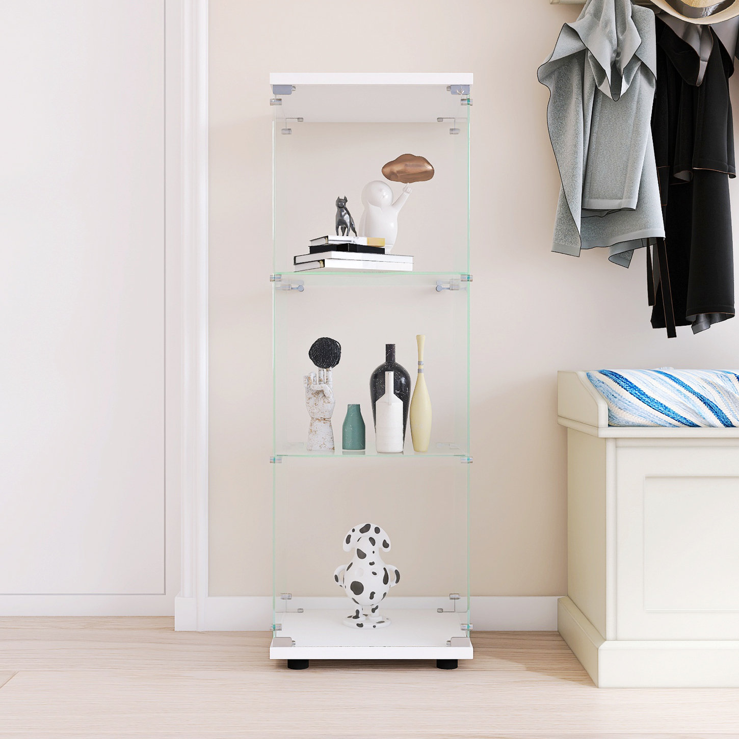 Wrought Studio Glass Display Cabinet With 3 Shelves, One-Door Curio ...