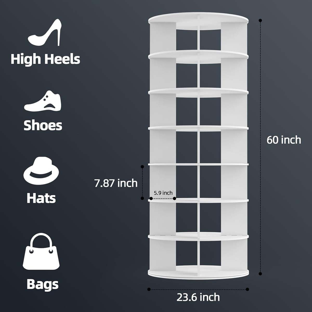 Rebrilliant Shoe Rack, 7 Tier Rotating Shoe Rack Tower, 360 Rotating ...