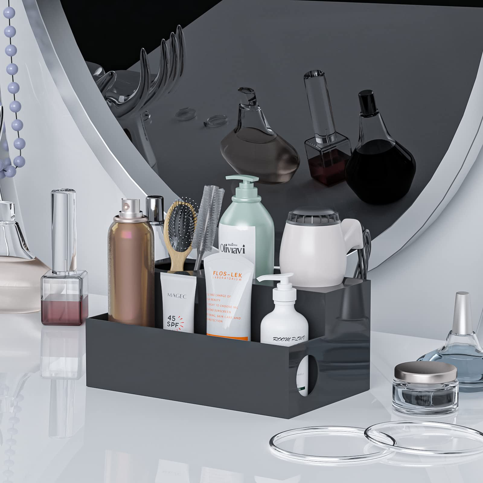 Rebrilliant Hair Tool Organizer, Black Acrylic Hair Dryer Holder With 3 ...