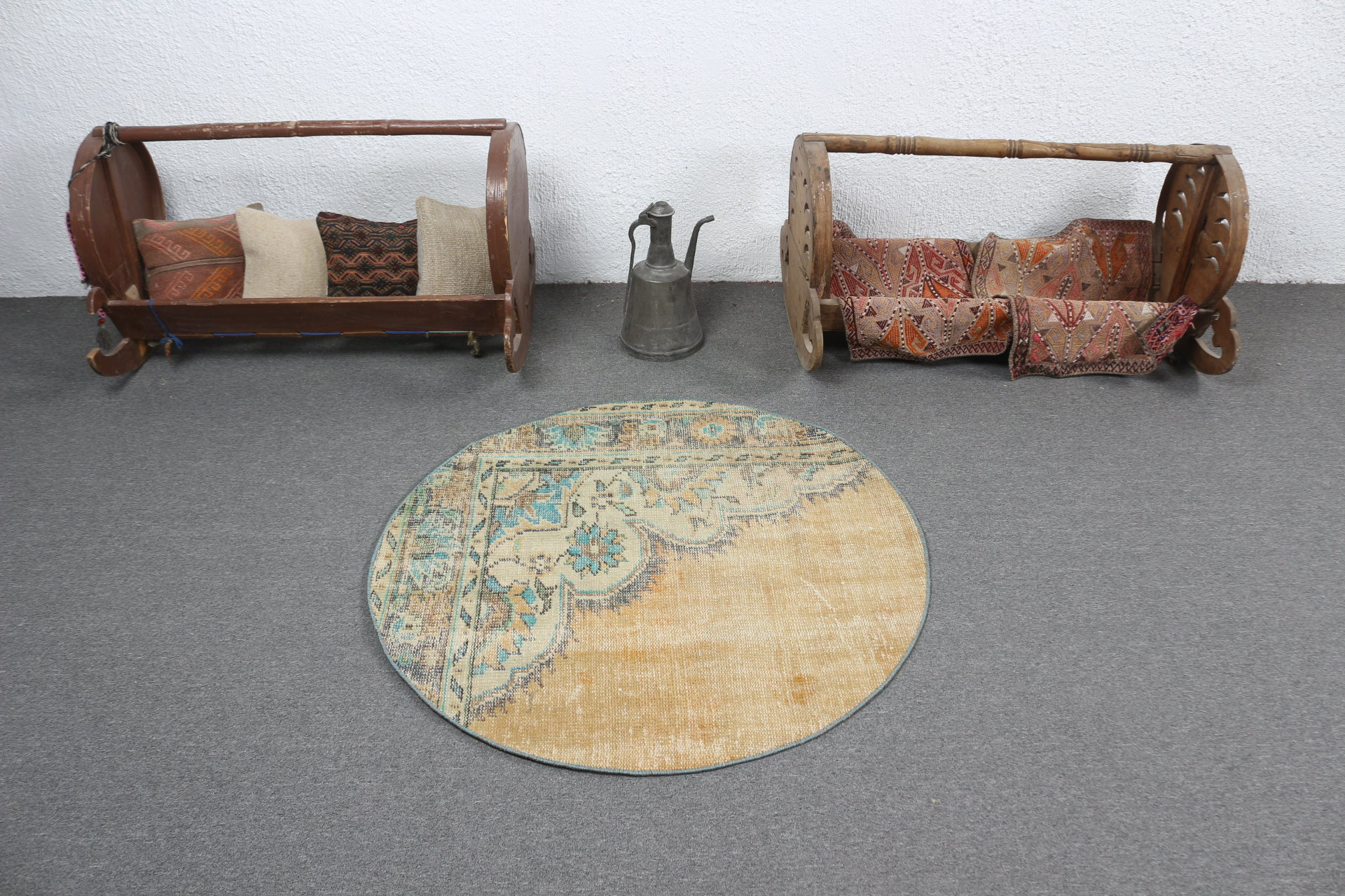 Astoria Grand Round Turkish Small Vintage Beige Rug in a Striking ...