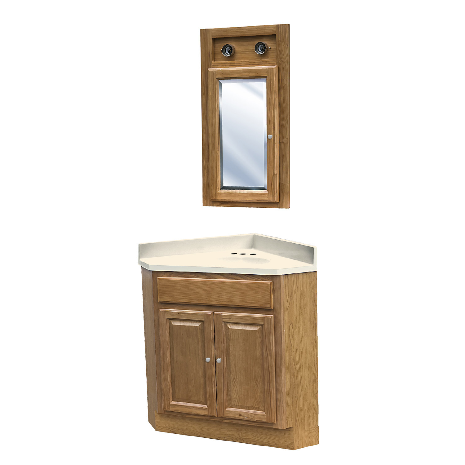 Winston Porter Tajana Golden Oak Raised Panel Corner vanity with mirror ...