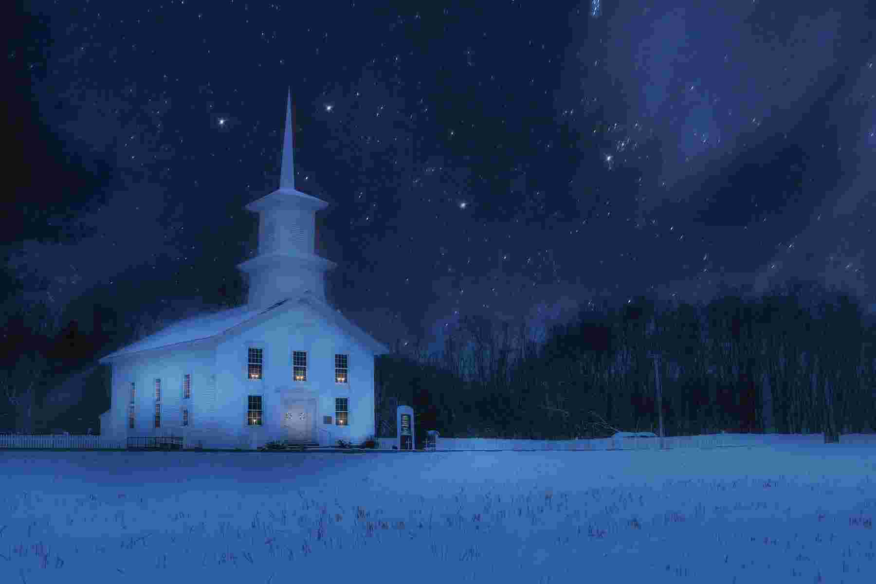 August Grove® Starry Night Church On Canvas Painting | Wayfair