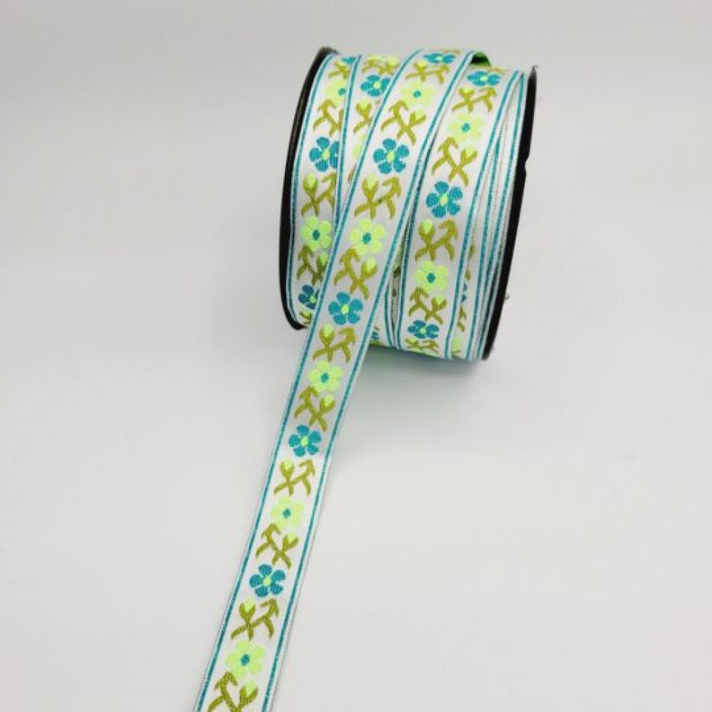 The Holiday Aisle® Floral Jaquard With Teal Trim Ribbon | Wayfair