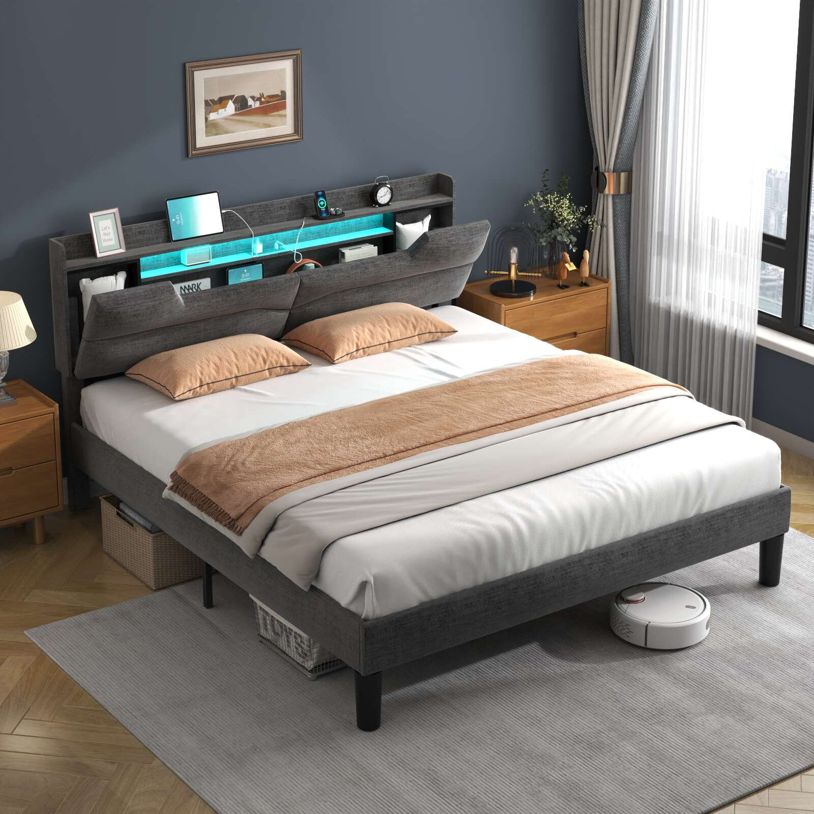 Wrought Studio Oketo Upholstered Metal Open-Frame Bed | Wayfair