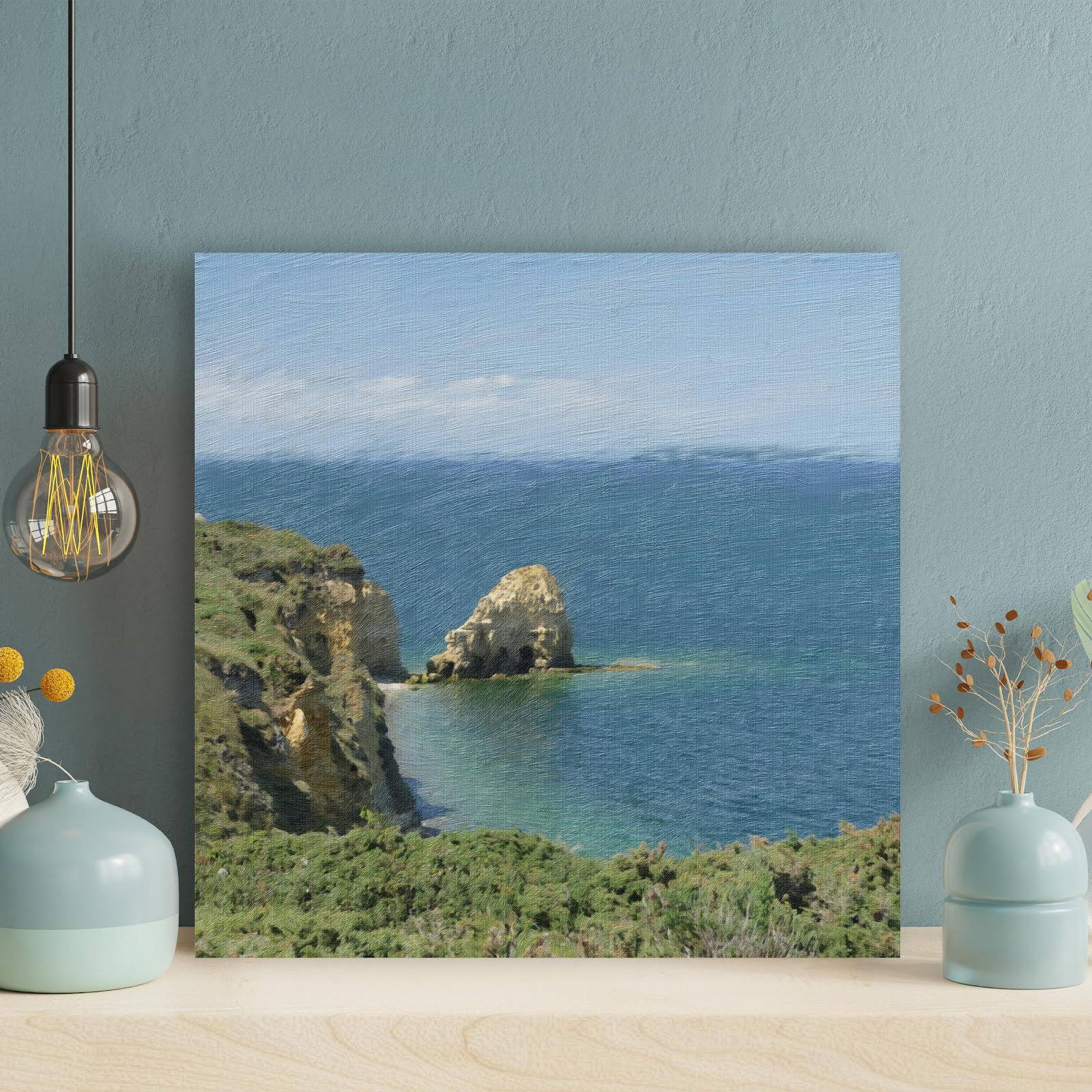 Highland Dunes Green Island Blue Ocean Scenery - 1 Piece Square Graphic ...
