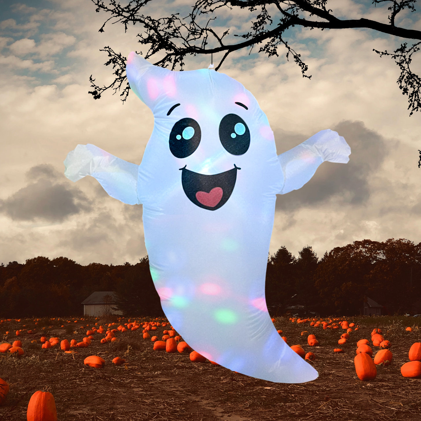 GOOSH Halloween Inflatable 5FT Cute Hanging Ghost Inflatables Outdoor ...