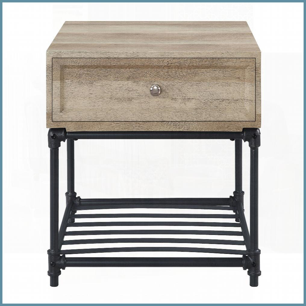 17 Stories Oak & Sandy Black Coffee Table with Industrial Water Pipe ...