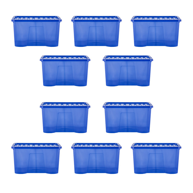 Wham Crystal 60L Plastic Storage Box Pack of 10 Tint Spectrum Blue ...