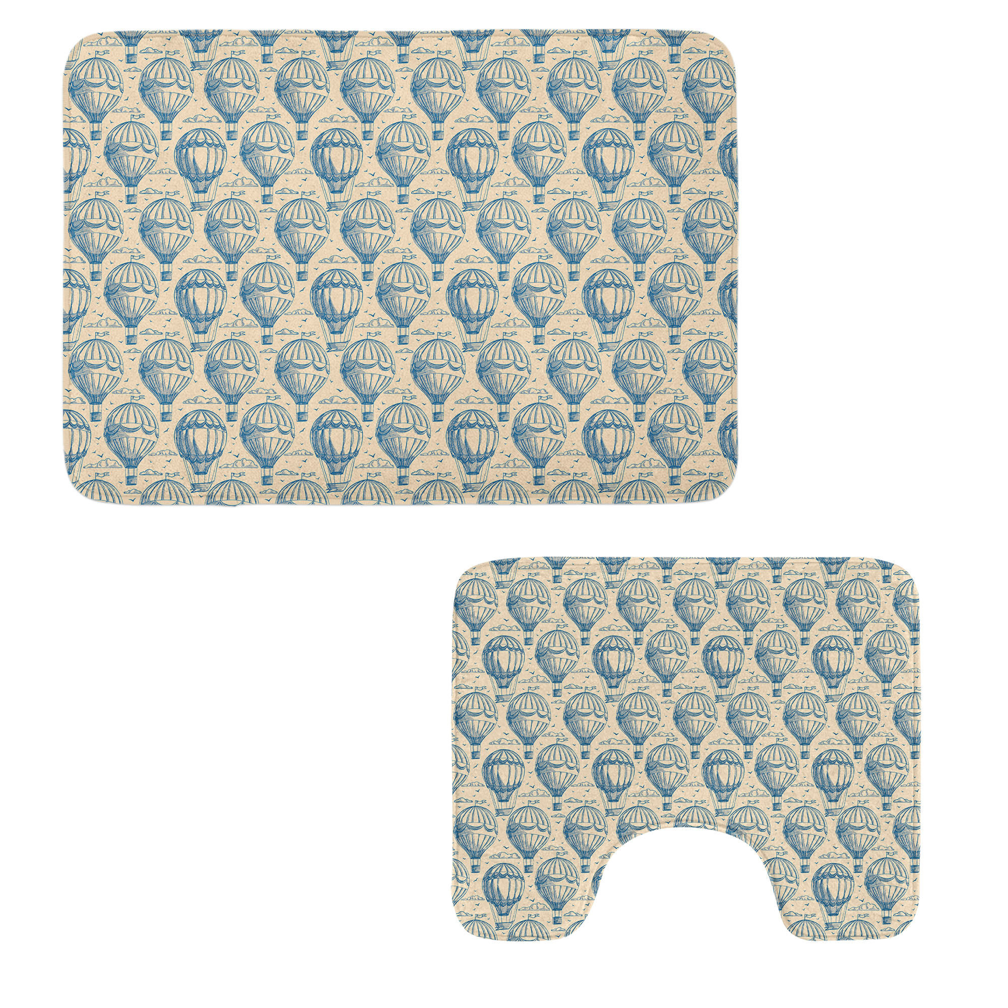 East Urban Home Blue Beige Bathroom Rug Set 2 Pieces Rectangle ...