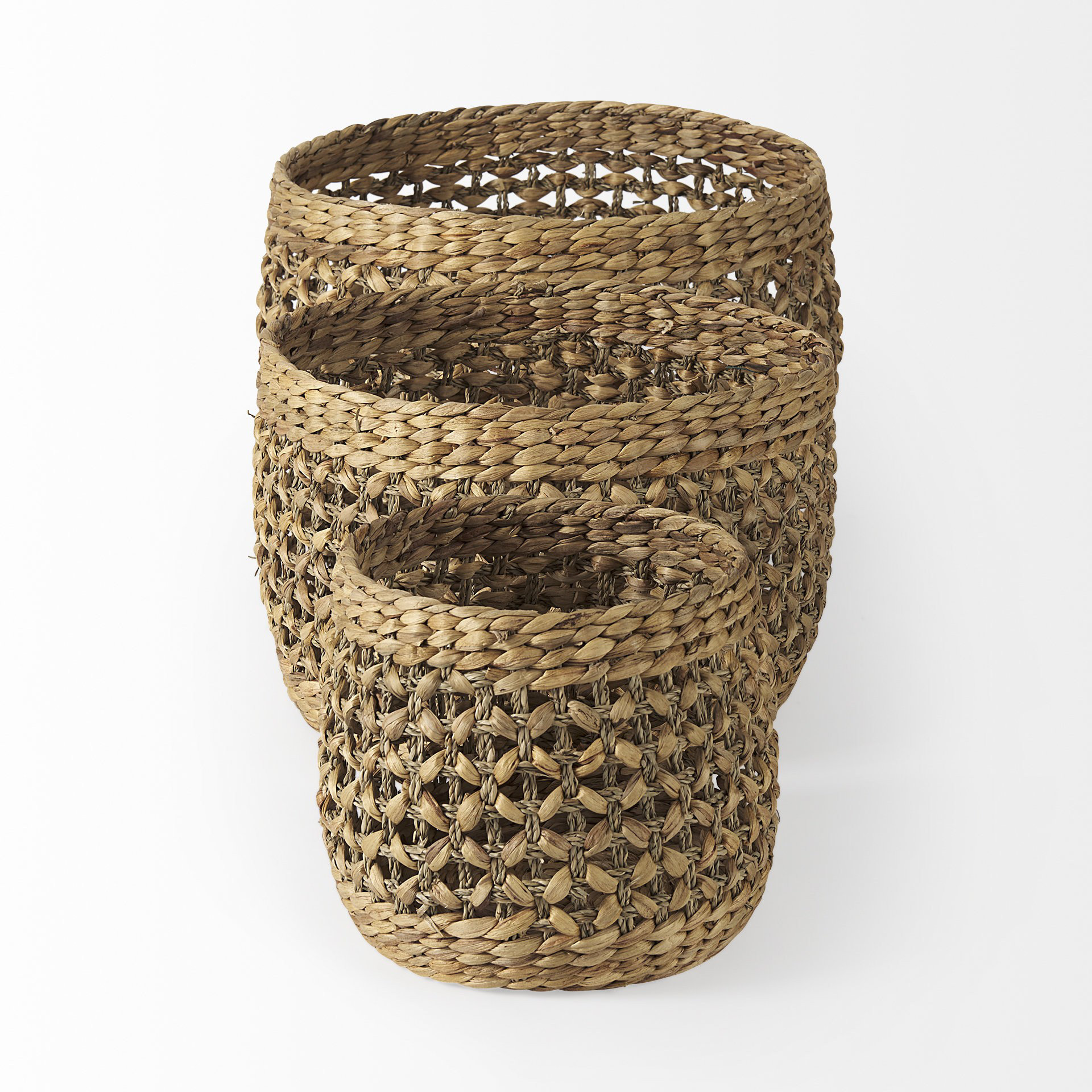 Cozy Collective Set of Three Brown Wicker Baskets – Coastal Decorative ...