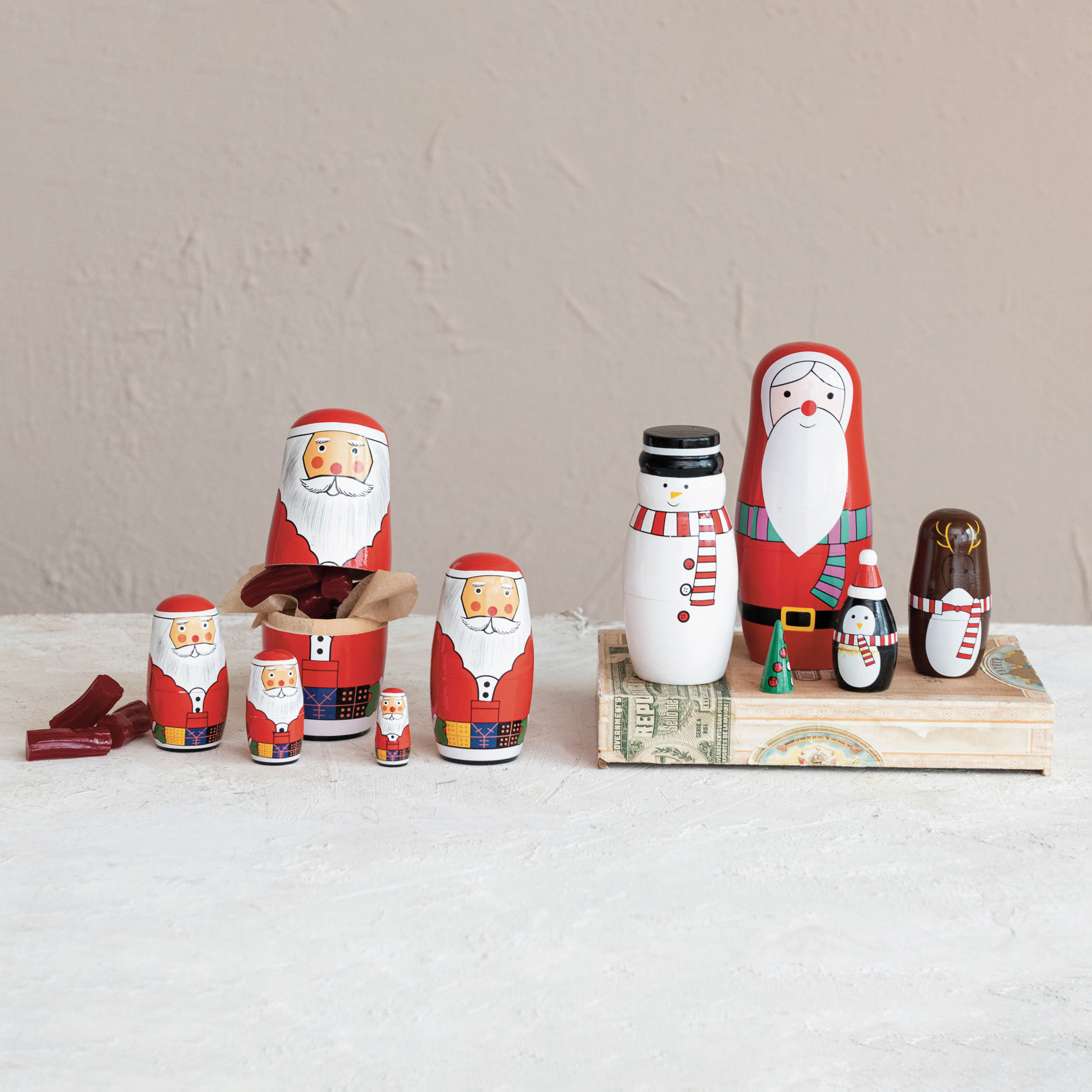 The Holiday Aisle® 5 Piece Wood Santa Nesting Dolls Set | Wayfair