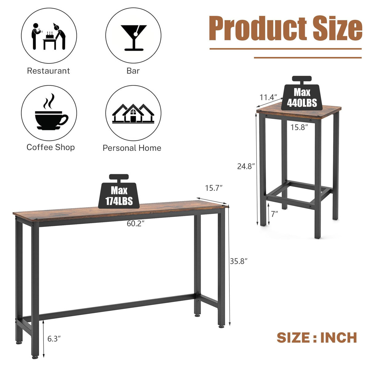 17 Stories 3-Person 4 Legs Dining Set: Extra-Long Counter-Height Table ...