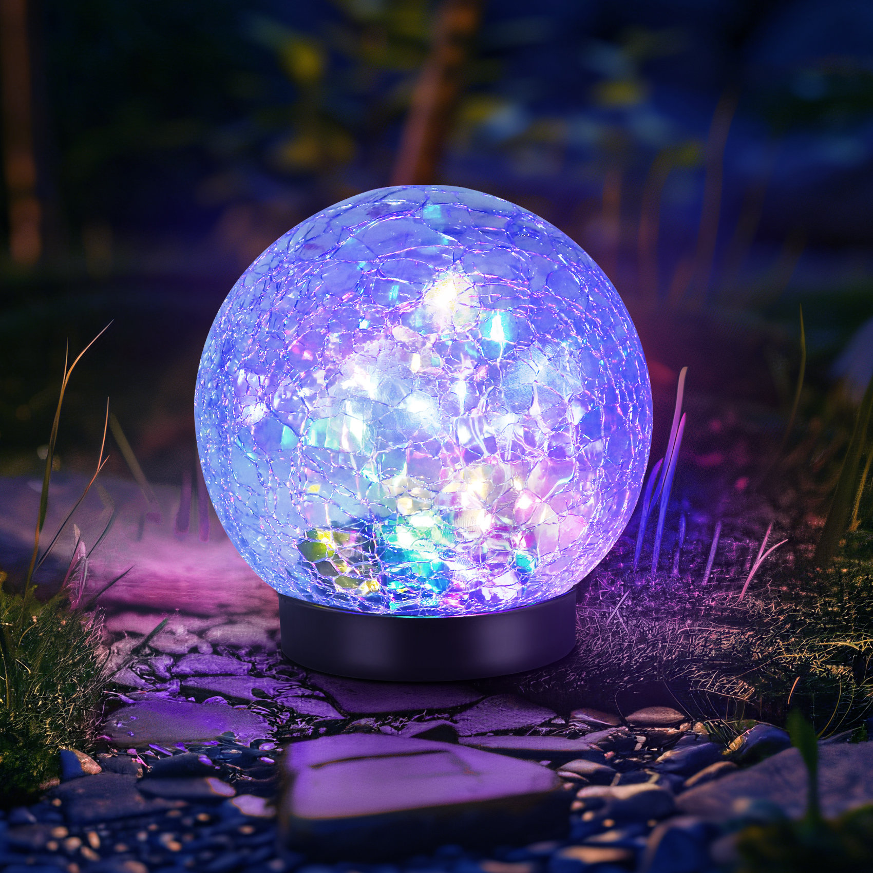 Arlmont & Co. Huckstadt Cracked Glass Solar Lights Outdoor Decorative ...