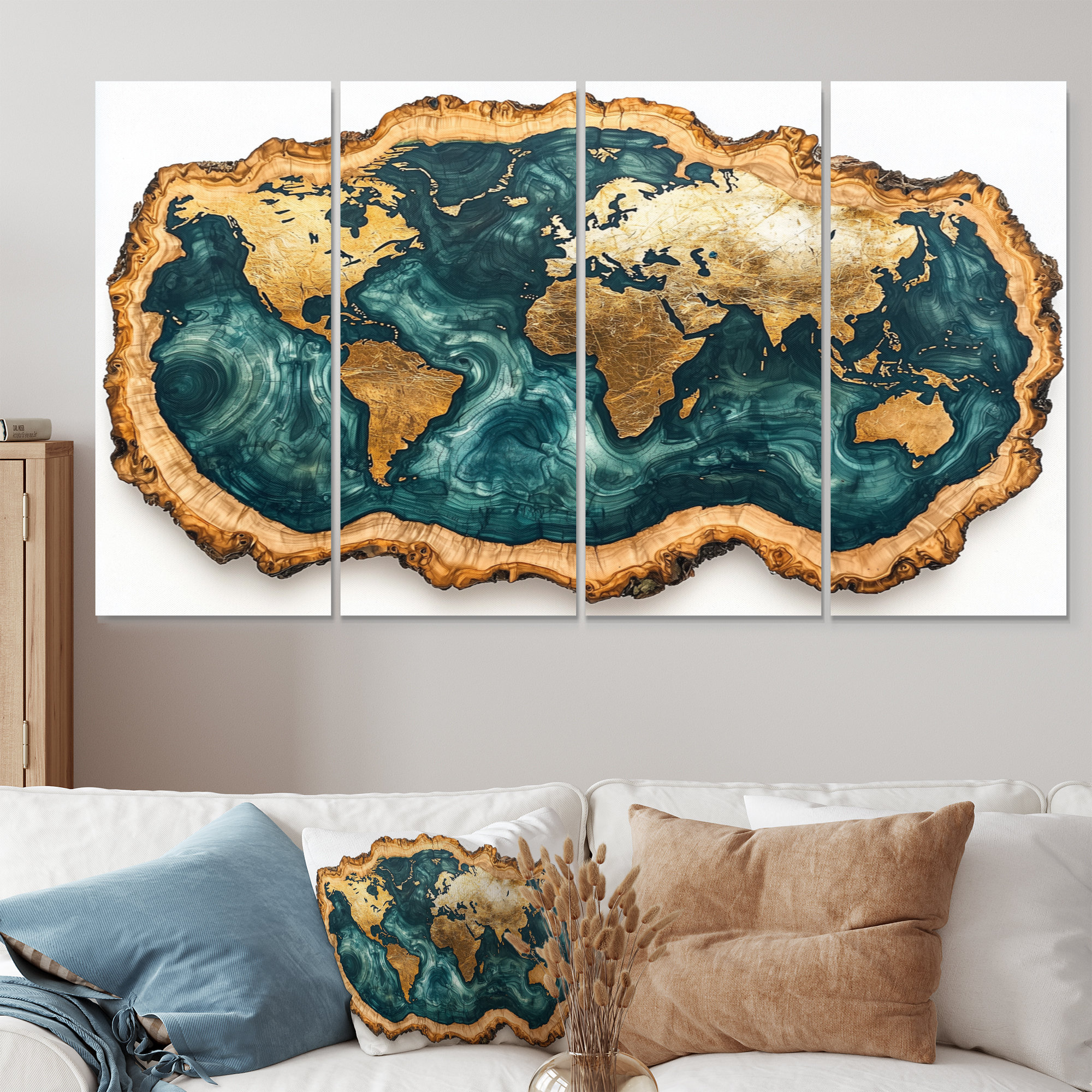 17 Stories Emerald Crystals World Map Wood Slide II - World Map Wall ...