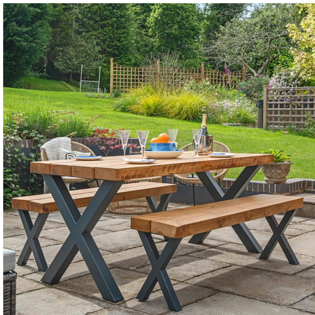 Dakota Fields Chunky Rustic Outdoor Garden Table without Parasol Hole ...