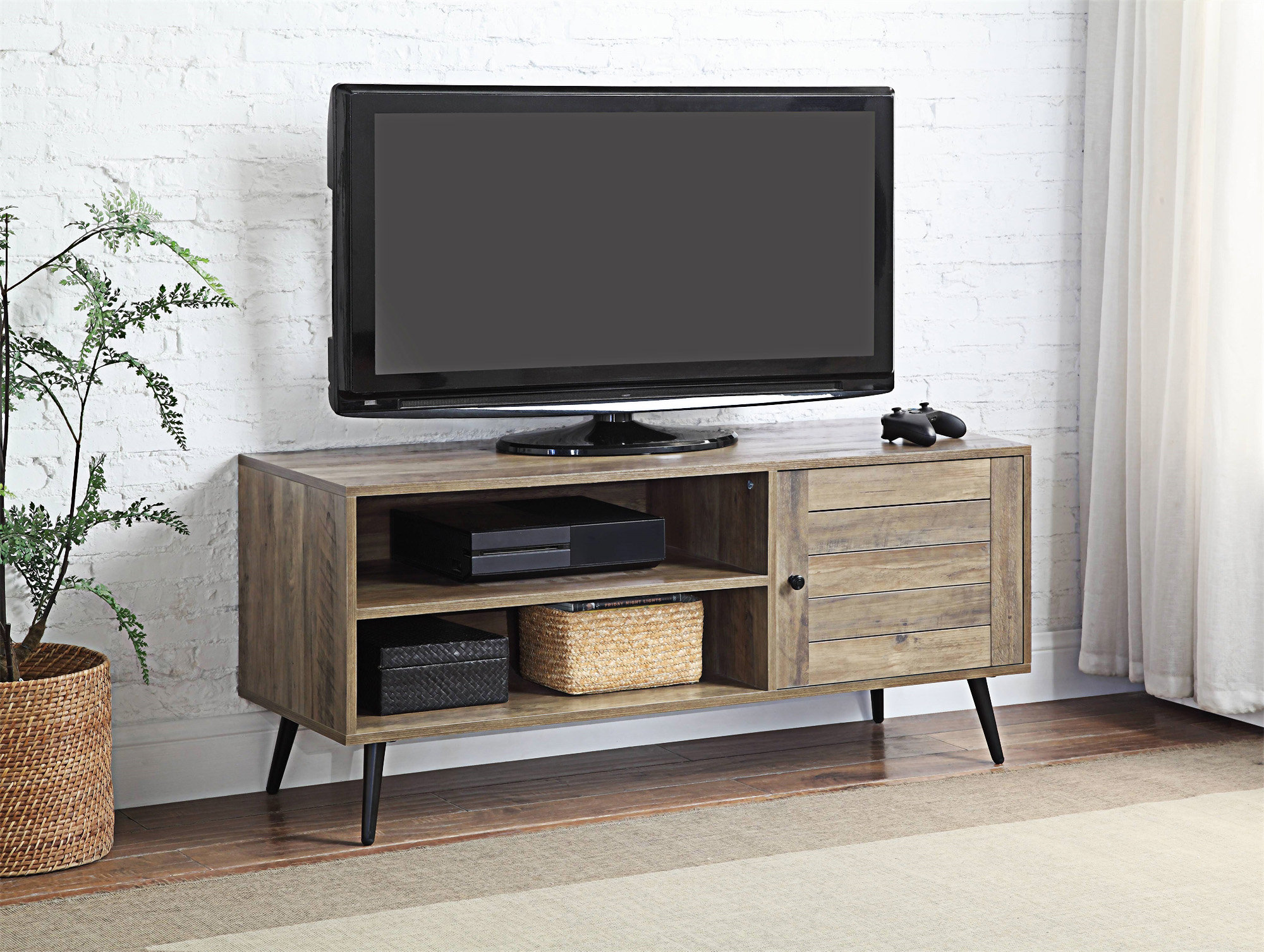 Ophelia & Co. Baina II Rustic Oak & Black Finish TV Stand | Wayfair