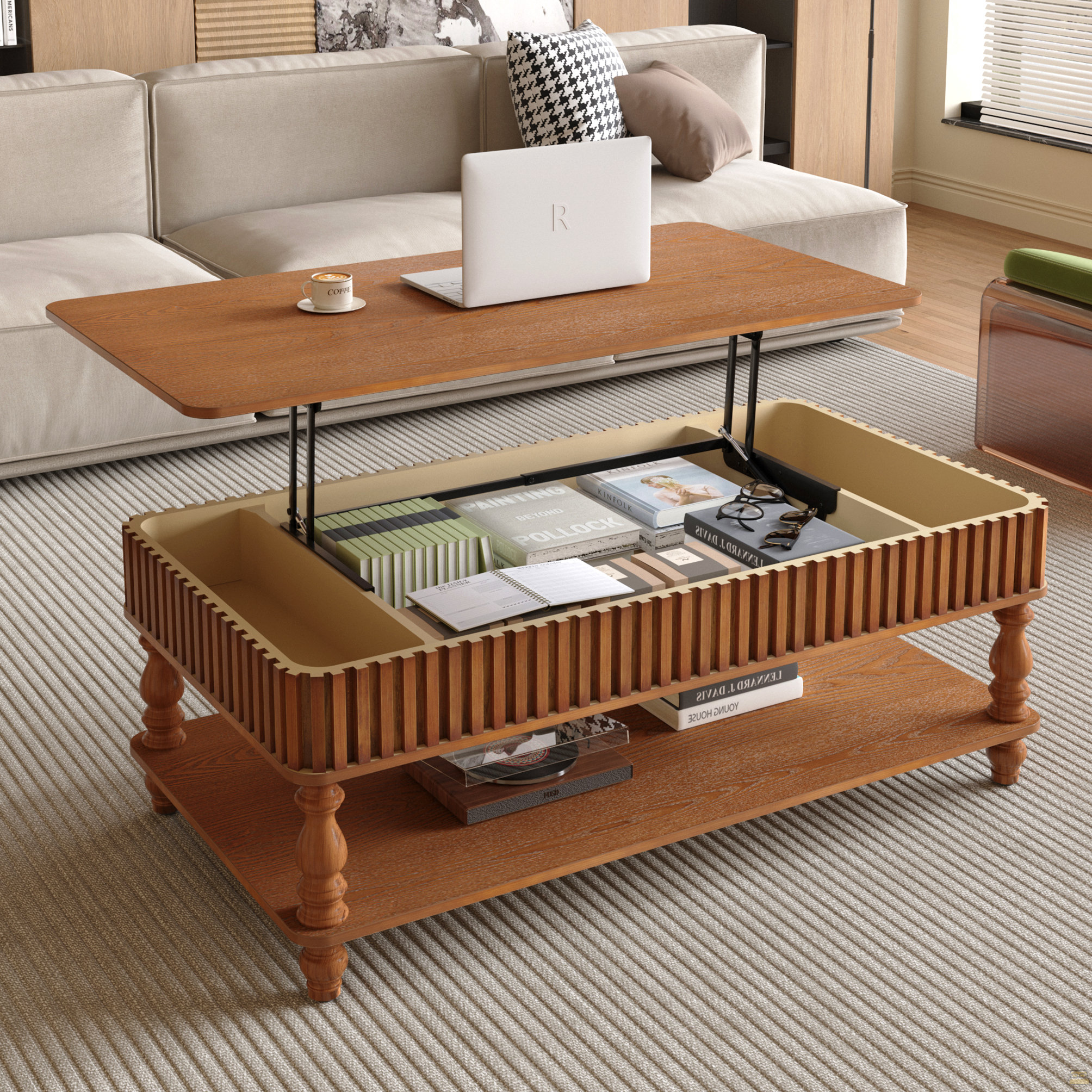 George Oliver 47.24" Lift Top Coffee Table, Tool-Free Assembly Solid ...