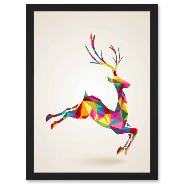 Union Rustic Leaping Running Deer Polygon - Single Picture Frame Print ...