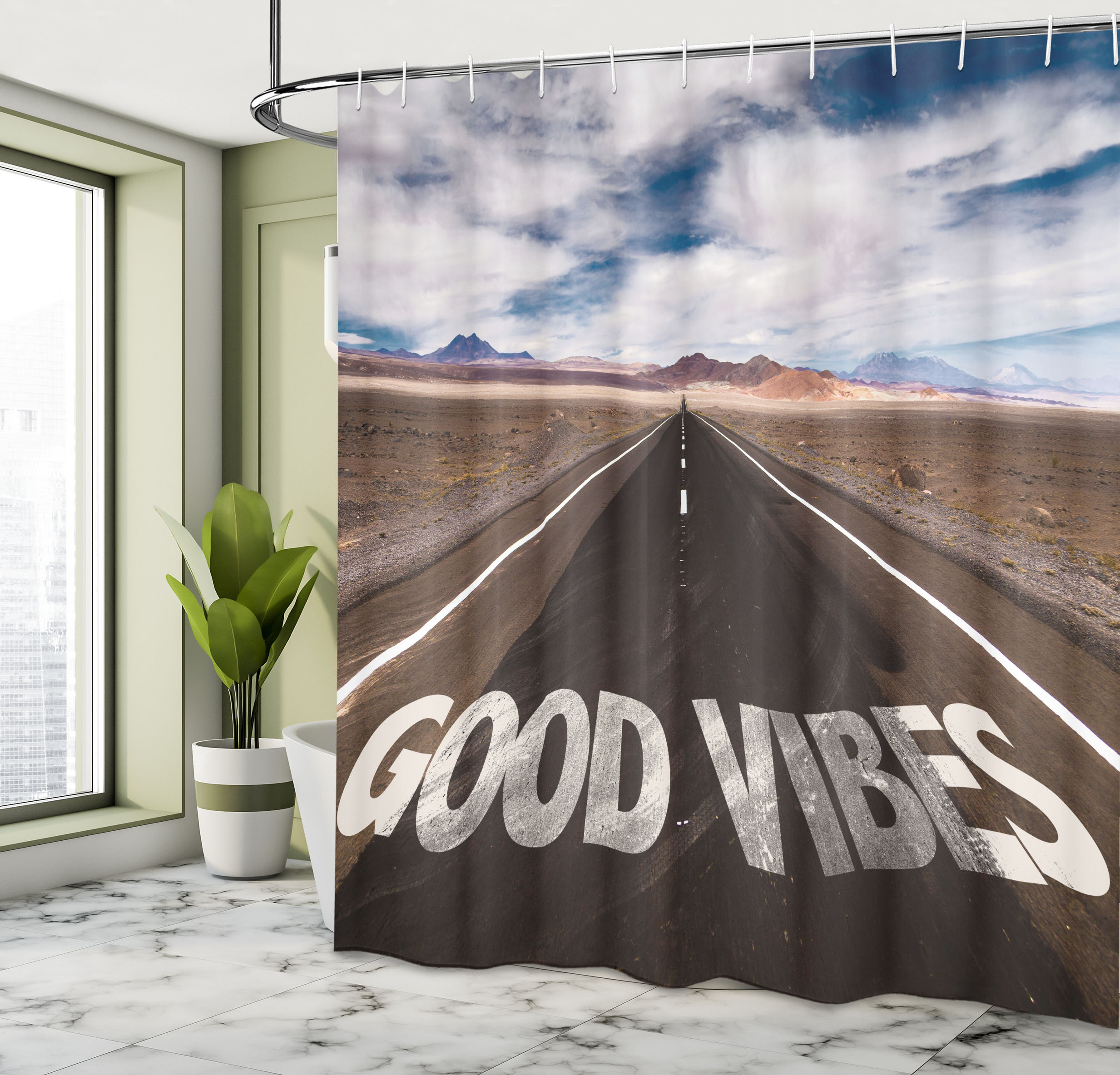 East Urban Home Chill Shower Curtain Roadme Brown Dark Blue White | Wayfair