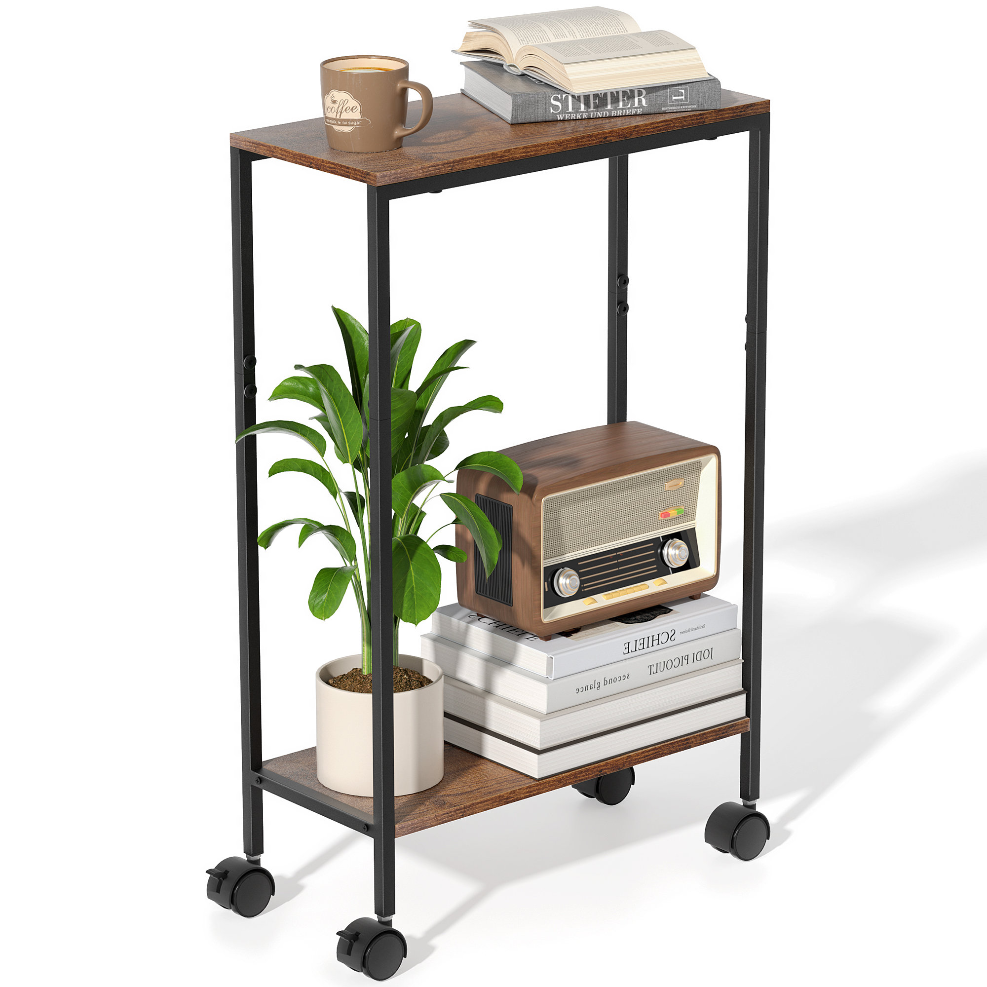 Ebern Designs 2-Tier Tall End Table With Wheels For Office Home Living ...