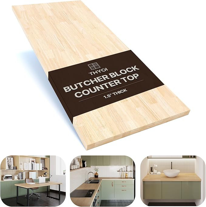 THYOI Rubberwood Butcher Block Countertop Solid Wooden Table Top for ...
