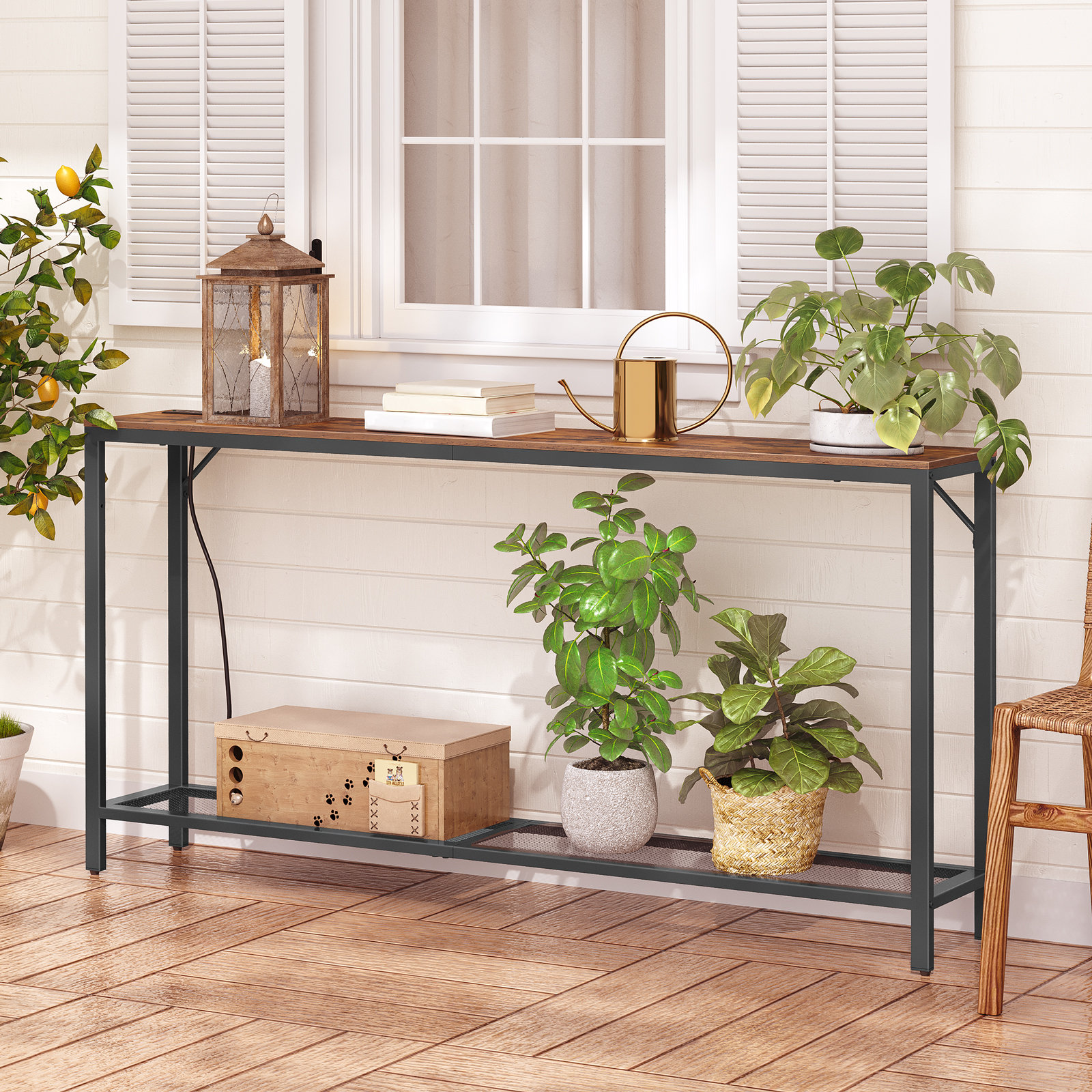 17 Stories Narrow Console Table with Power Outlets Entry Table ...