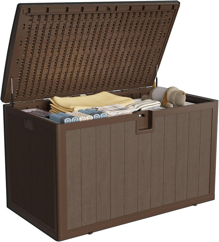 LumiParty 130 Gal Large Resin Deck Box, All-Weather Outdoor Storage Bin ...