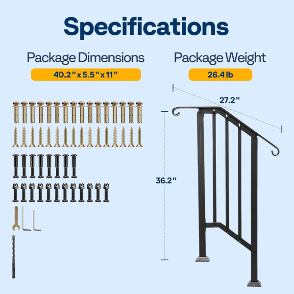 VIVOHOME Wrought Iron Curved Ends and Safty Balusters Exterior Hand ...