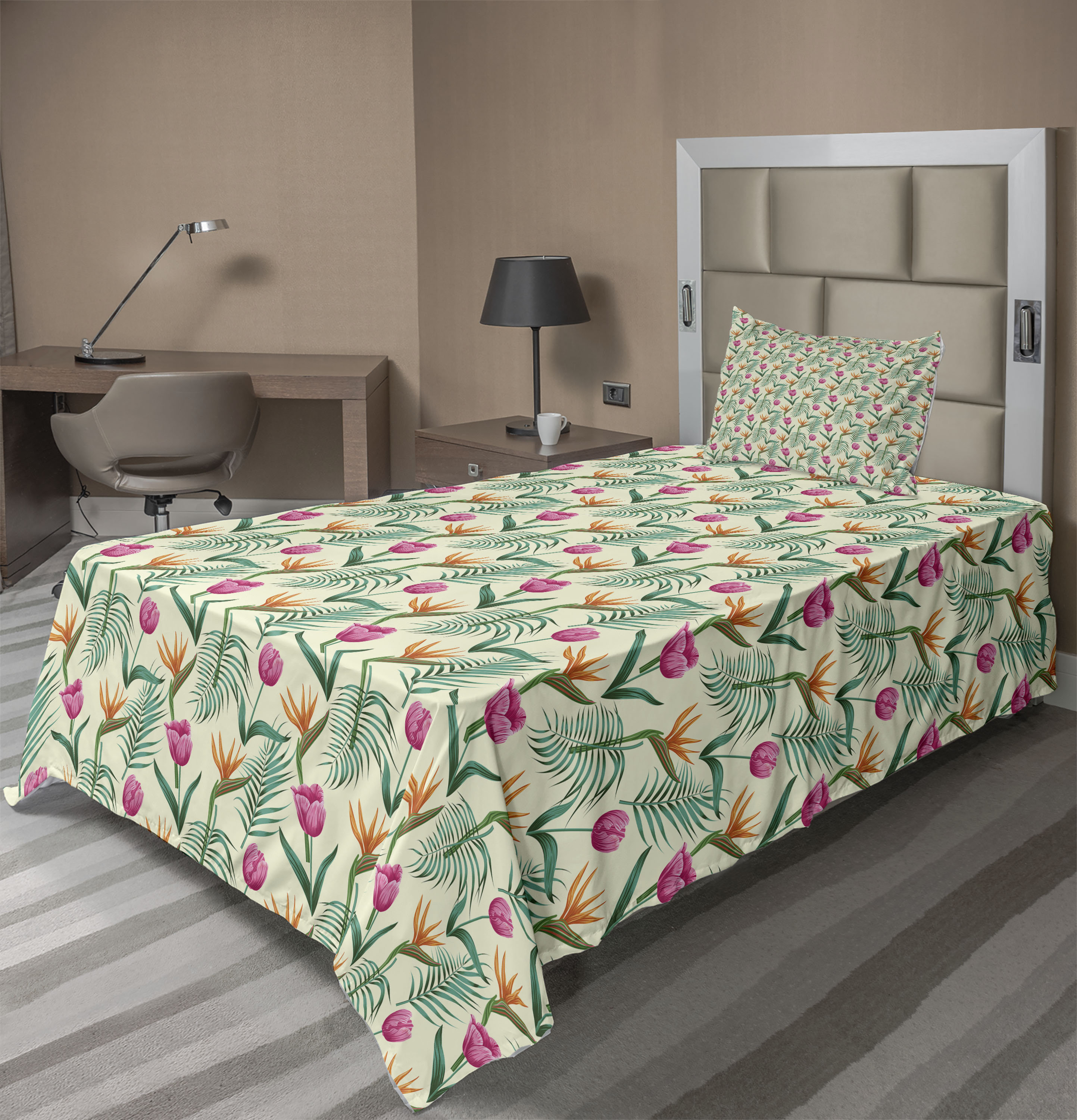 Ambesonne Tropical Sheet Set Exotic Strelitzia Flowers Magenta Hunter ...