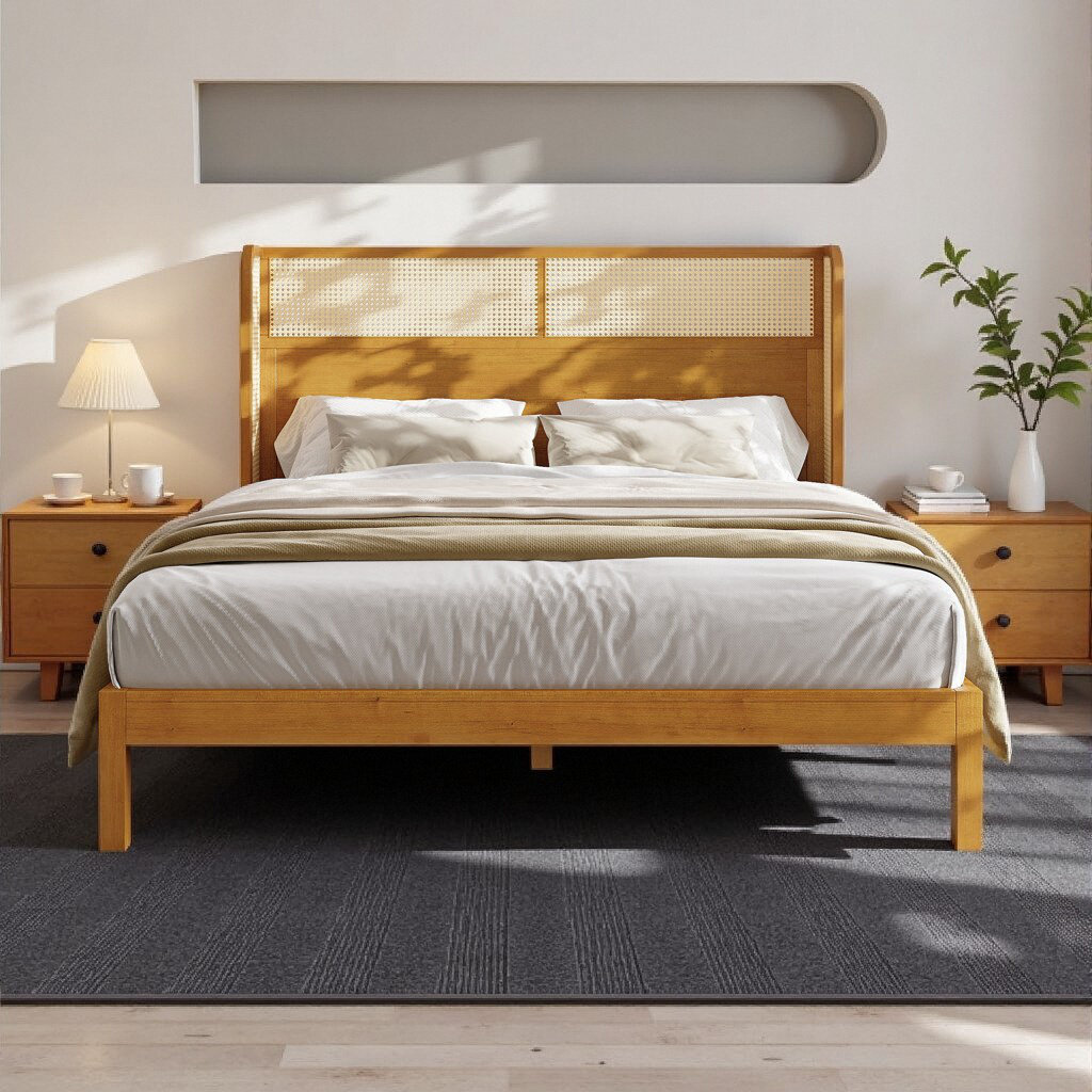 Bayou Breeze Structure de lit Mid-Century moderne avec tête de lit - Lit plateforme en bois d ...