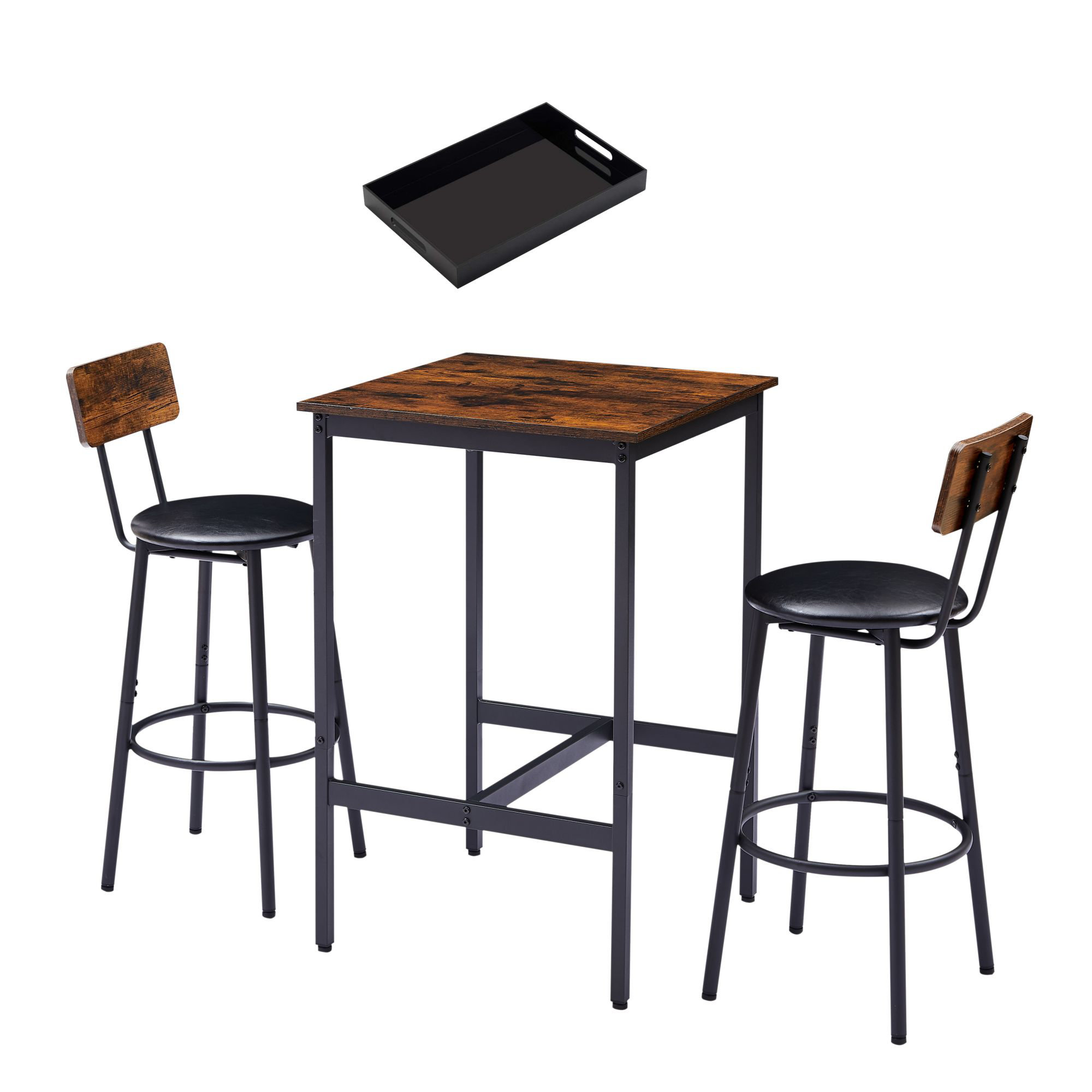17 Stories Doncaster Bar Table Set with 2 Bar stools PU Soft seat with ...