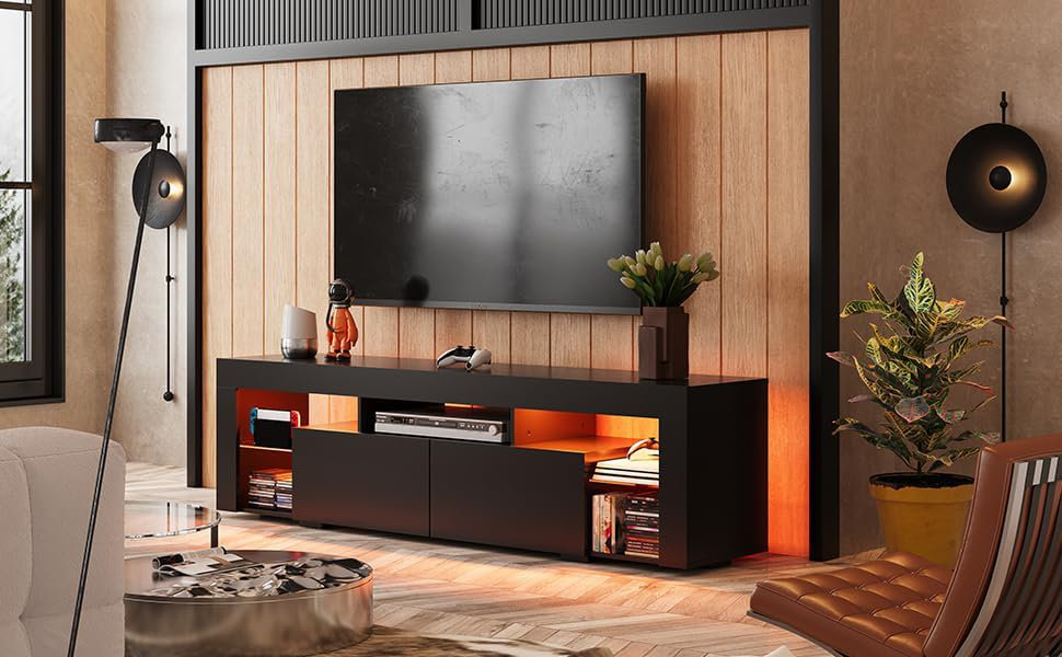 Ivy Bronx 63 Inch TV Stand, LED Entertainment Center for 60 to 70 Inch ...
