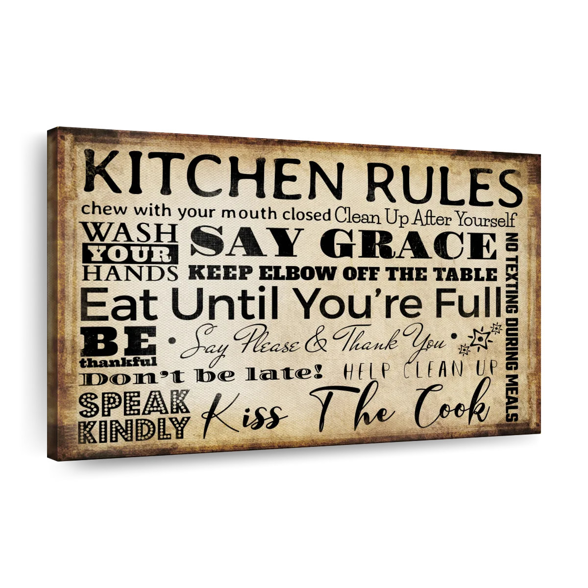 Trinx Fun Kitchen Rules Sign On Canvas Print | Wayfair