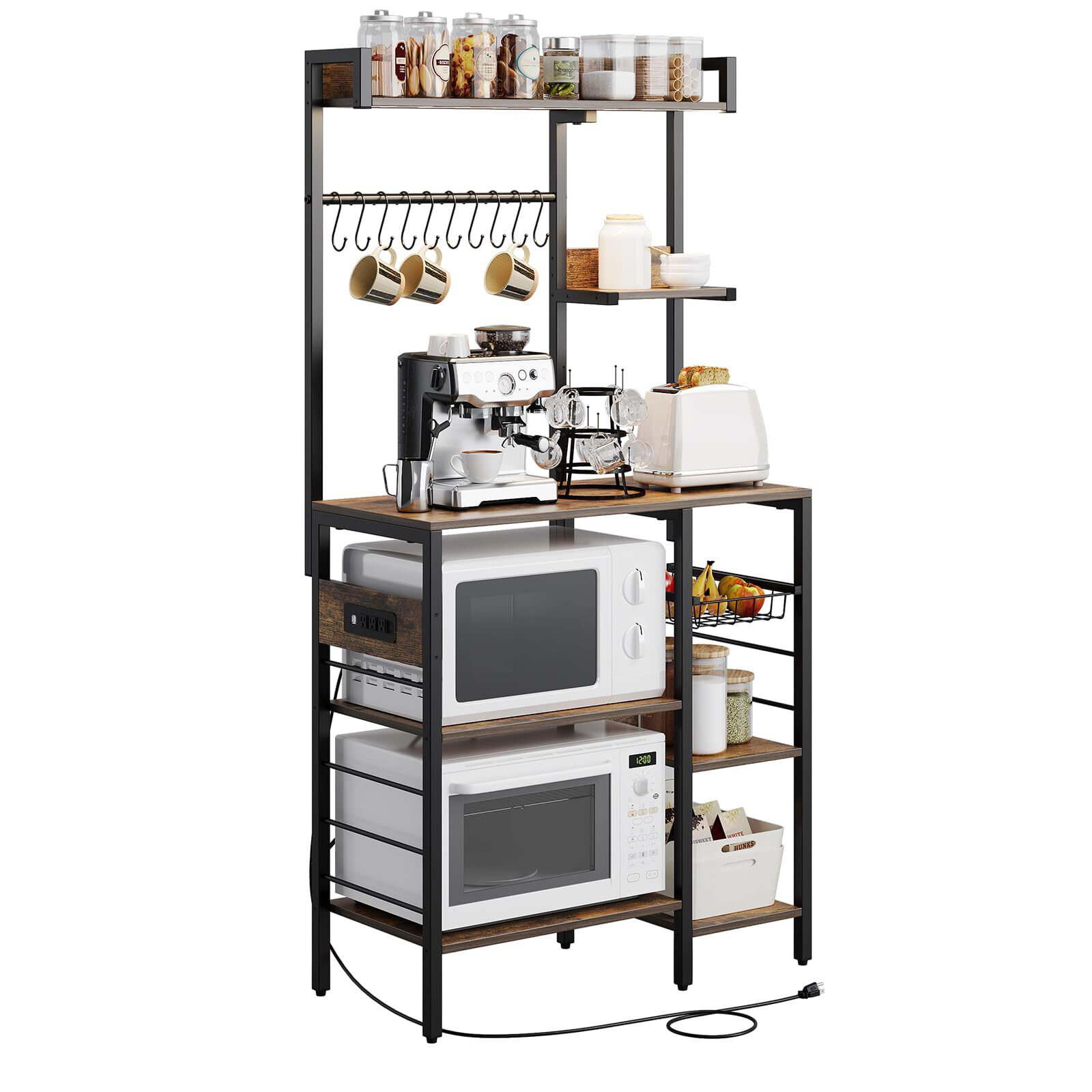 17 Stories Bakers Rack With Power Outlet, Kitchen Bakers Rack Microwave ...