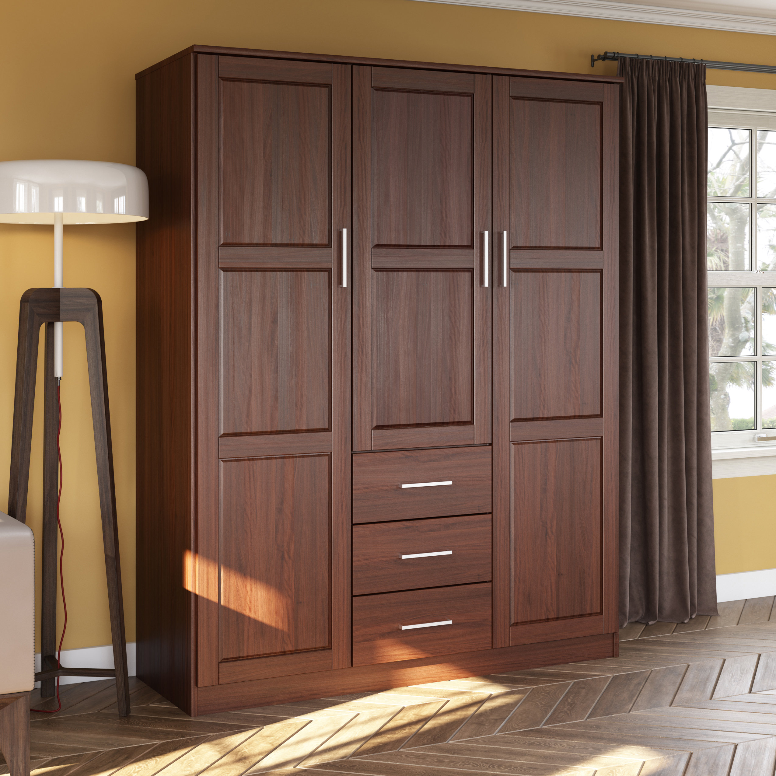 Hokku Designs Bassam Cosmo 100% Solid Wood 3-door Wardrobe Armoire ...