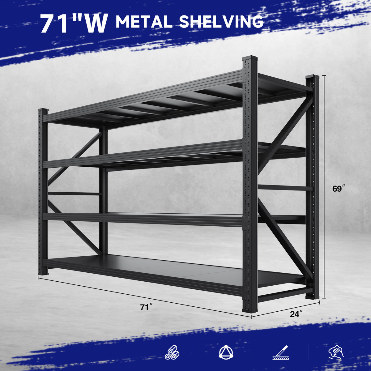 Rebrilliant Heavy Duty 4-Tier Steel Shelves - Adjustable Storage Rack ...