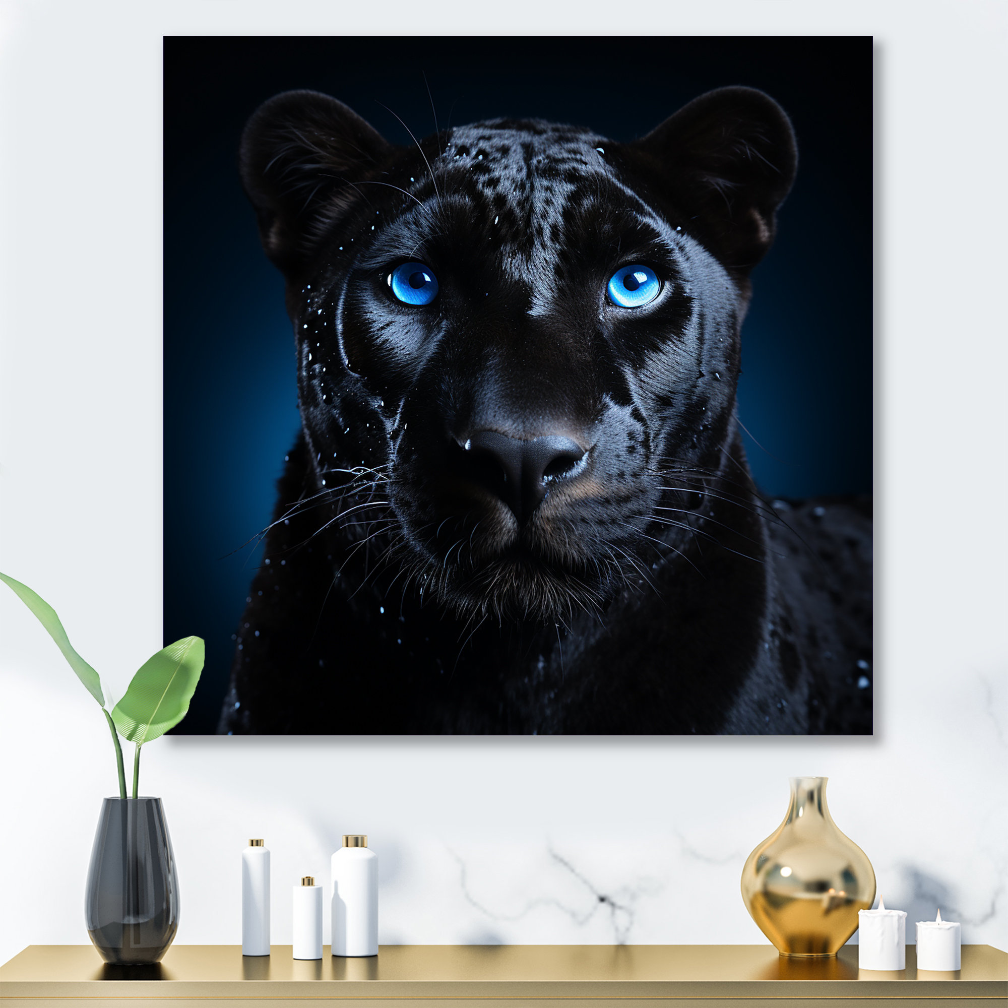 Latitude Run® Portrait de panthère bleue et noire I - art mural animal ...